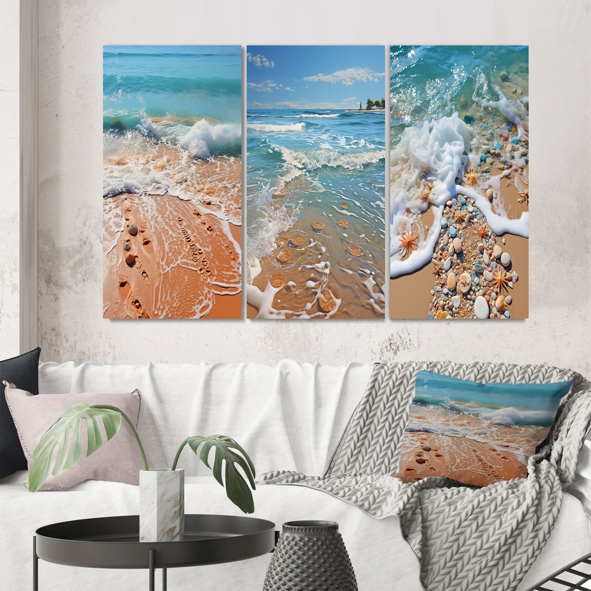 Designart "Seashore Memory Trails" Nautical & Beach Wall Art Set Of 3 ...