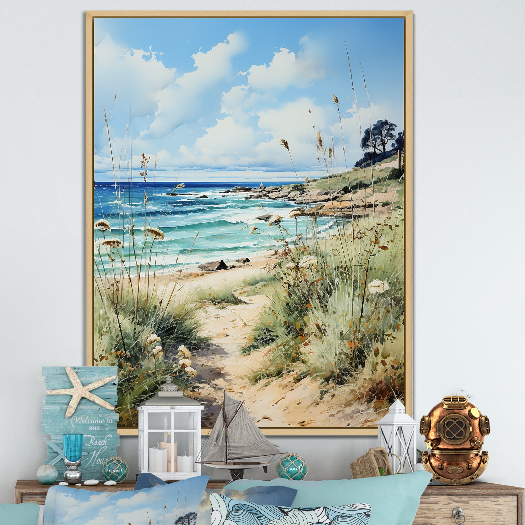 Designart "Seashore Remembrance III" Beach Floater Framed Wall Art ...
