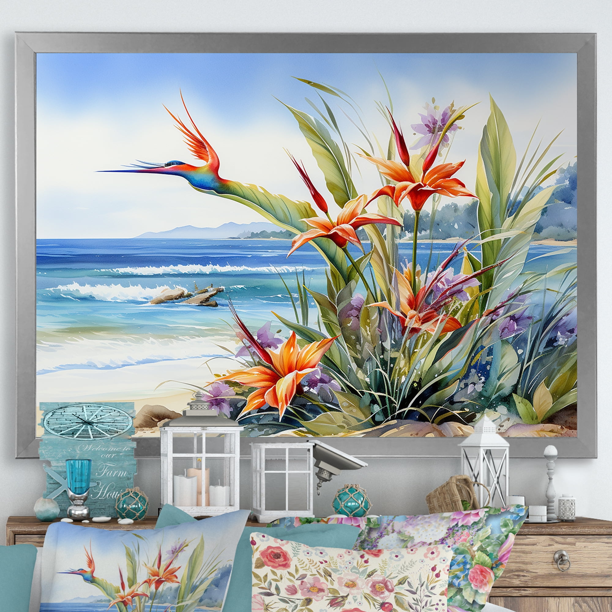 Designart "Seaside Birds Of Paradise" Birds Of Paradise Picture Framed ...