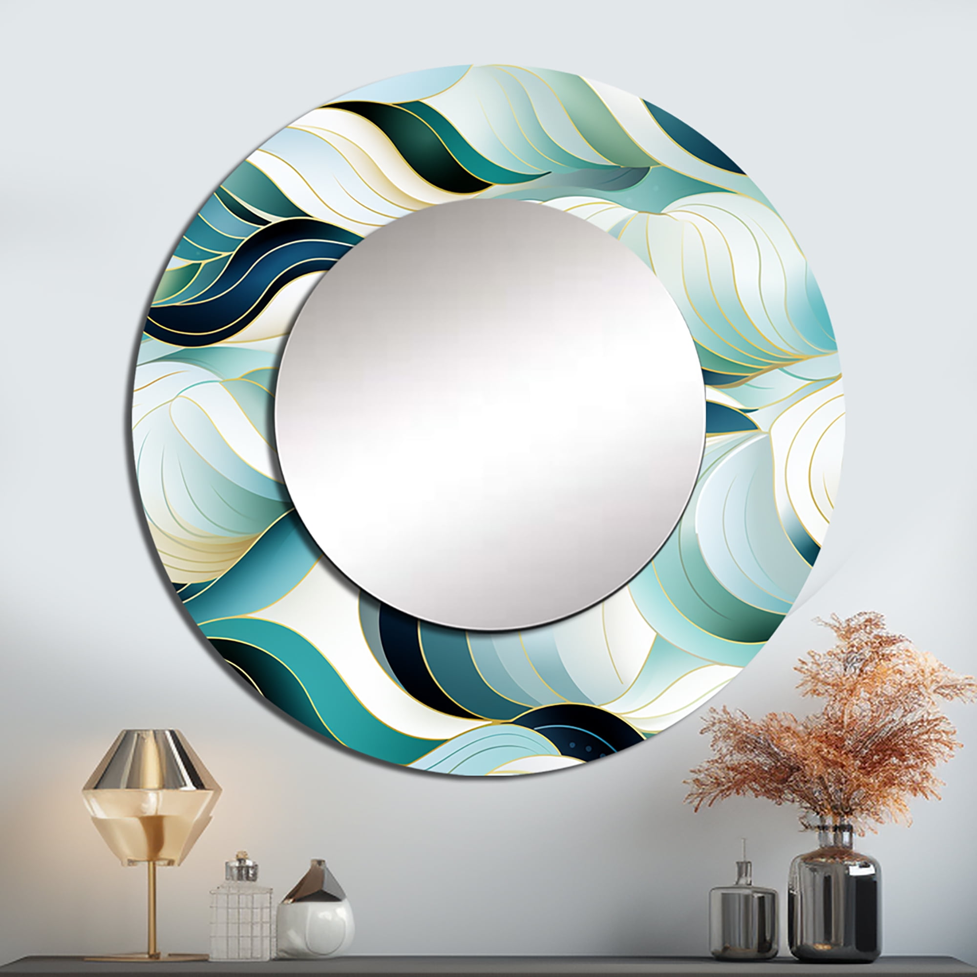 Designart "Seaside Emerald Geometry" Geometric Rund Mirror For Wall ...
