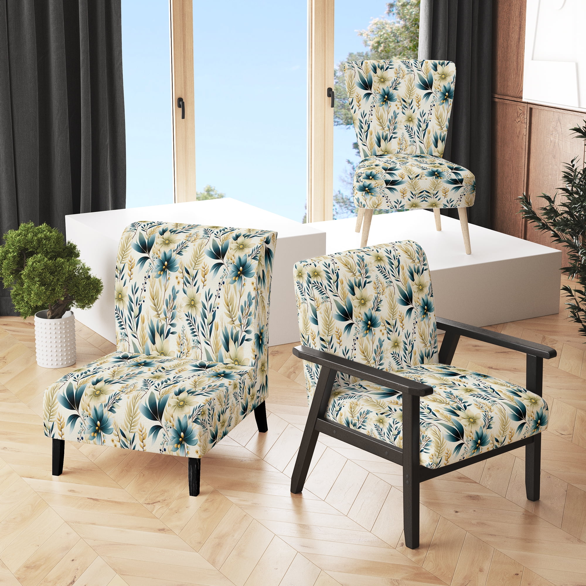 Designart "Seaside Floral Serenity I I" Blue Boho Upholstered Accent ...