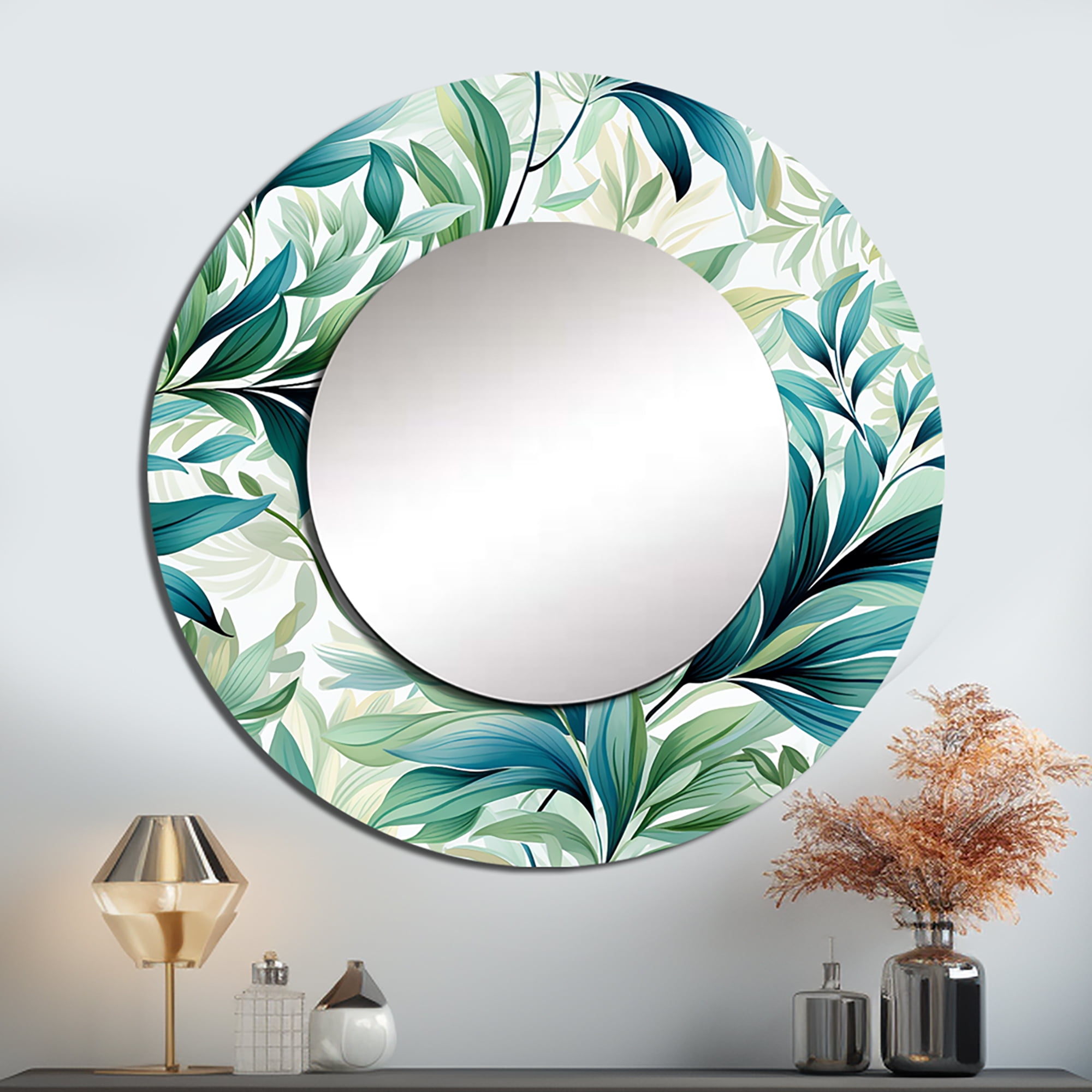Designart "Seaside Leaf Symphony II" Floral Rund Mirror For Wall Decor ...