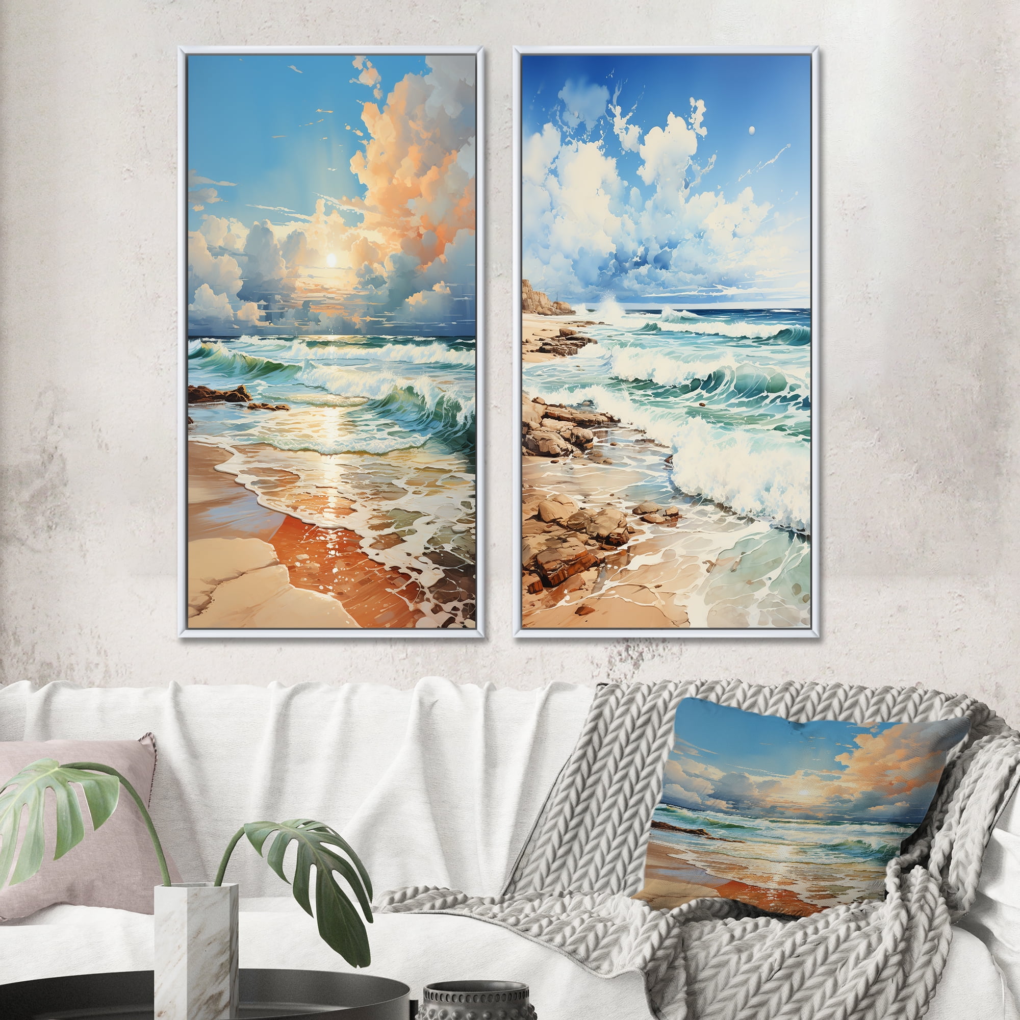Designart "Seaside Reflections Beach Photo VI" Coastal Beach Framed ...
