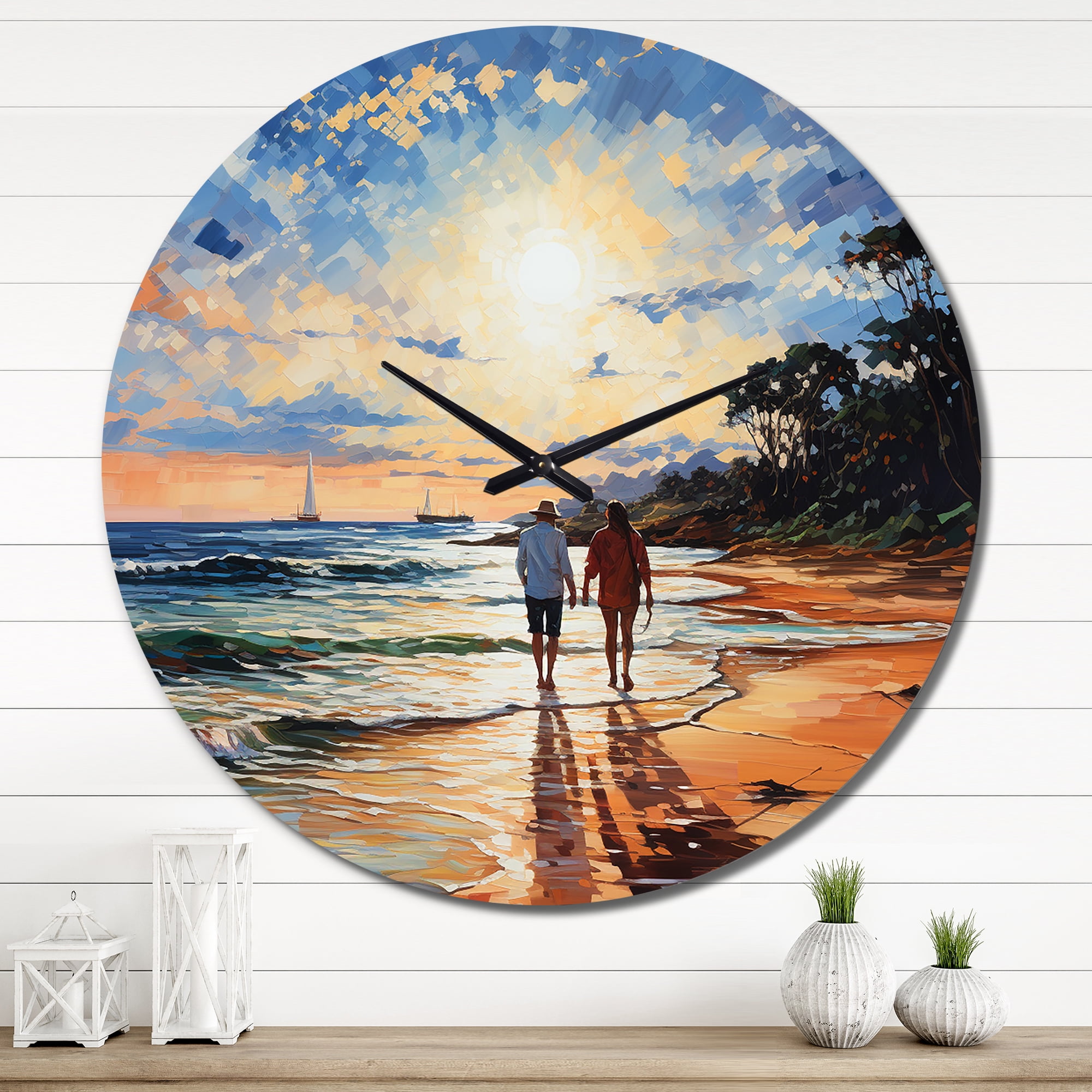 Designart "Seaside Stroll Beach Photo II" Beach Oversized Wall Clock ...
