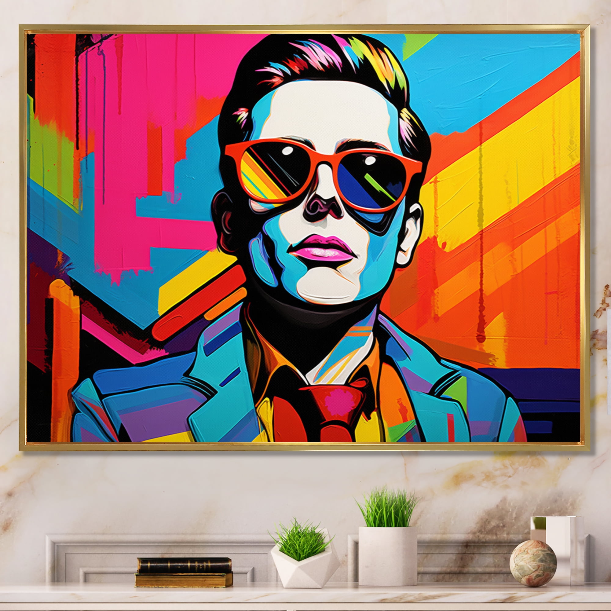 Designart "Self-Portrait in the Pop Art Style II" People Floater Framed ...