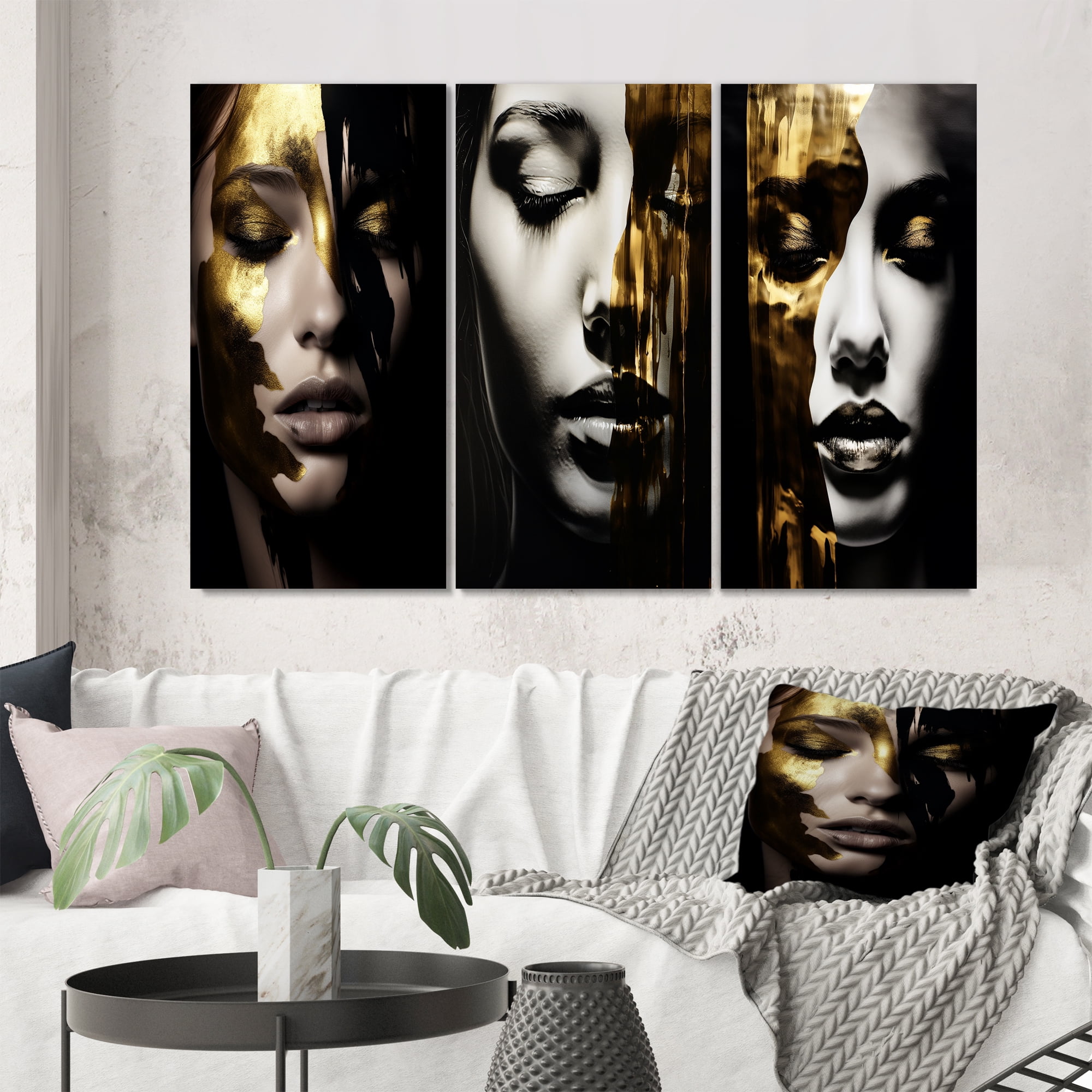 Designart "Sensual Glamour Portrait of a Woman in Black and Gold III ...