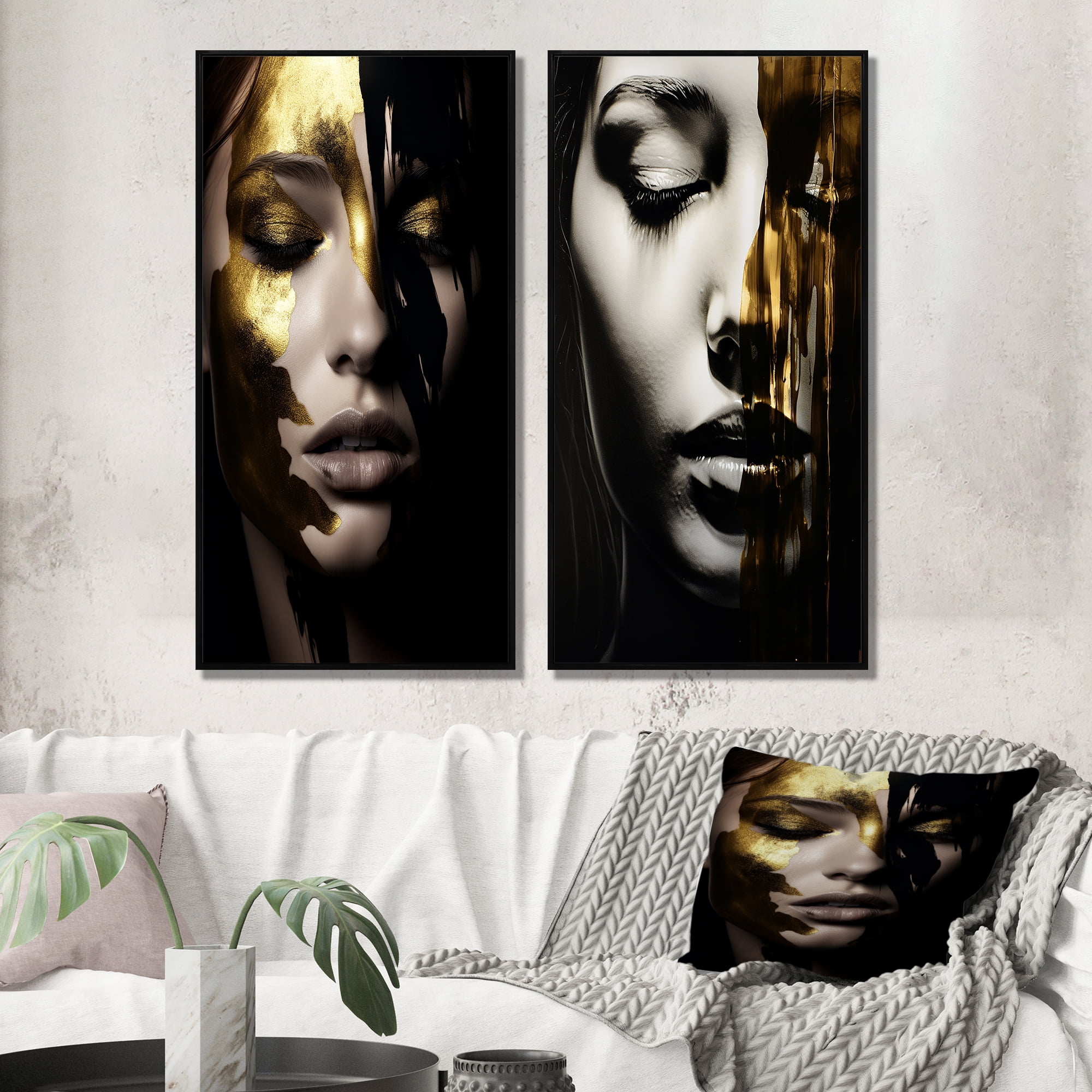Designart "Sensual Glamour Woman Portrait in Black and Gold IV" Fashion ...