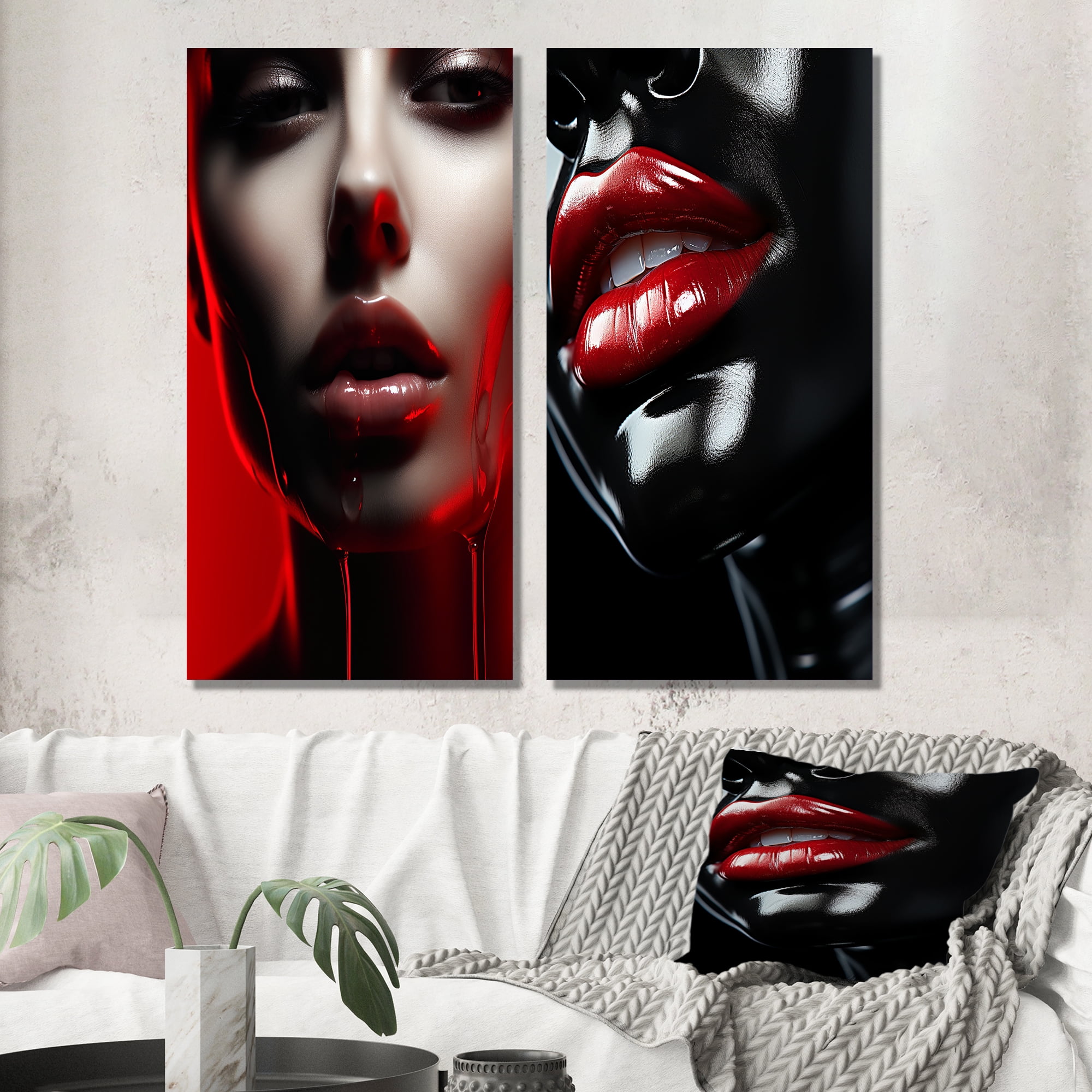 Designart "Sensuous Red Glamour Woman Portrait" Fashion Woman Wall Art ...