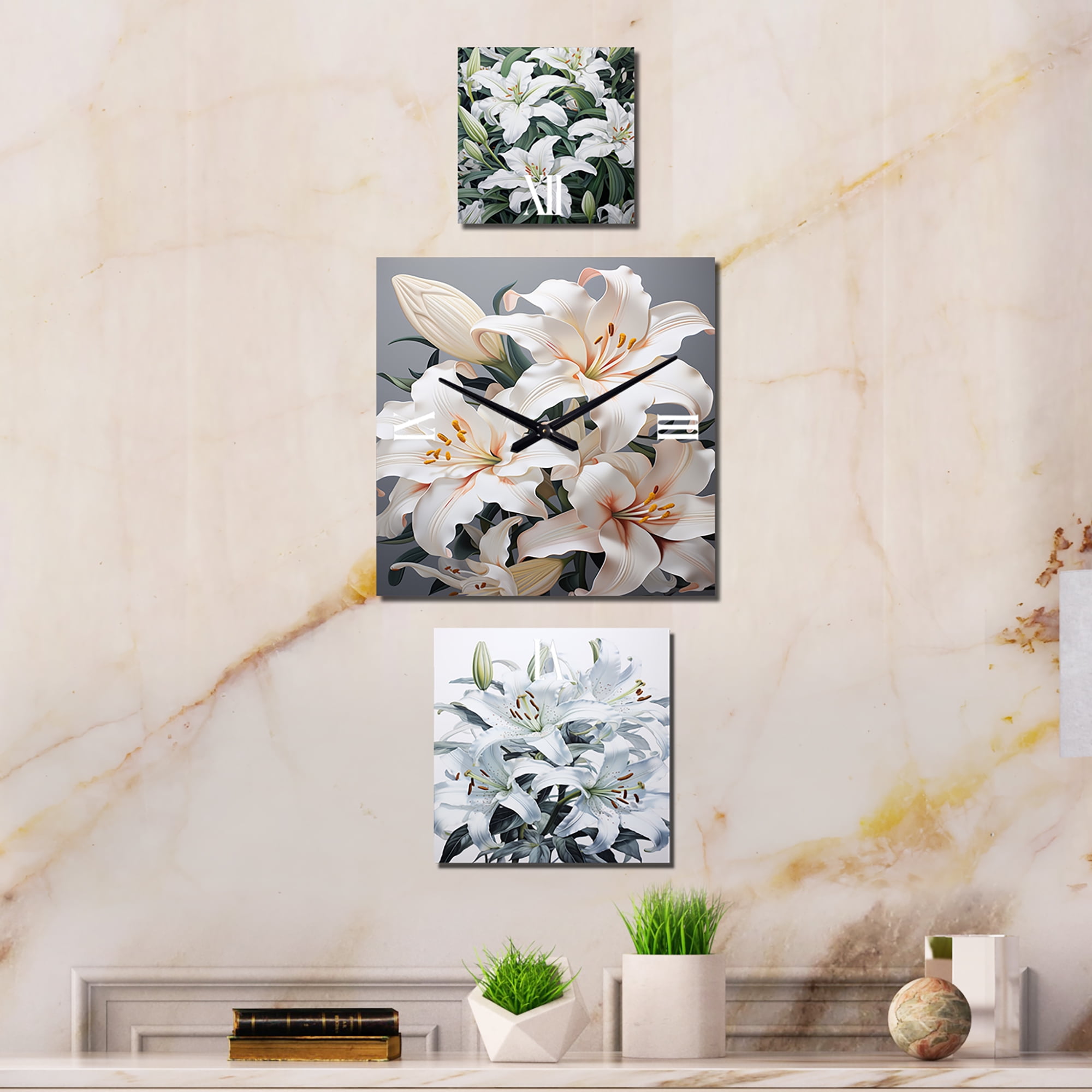 Designart "Serenade Beauty of White Lilies" Lilies Oversized Wall Clock ...