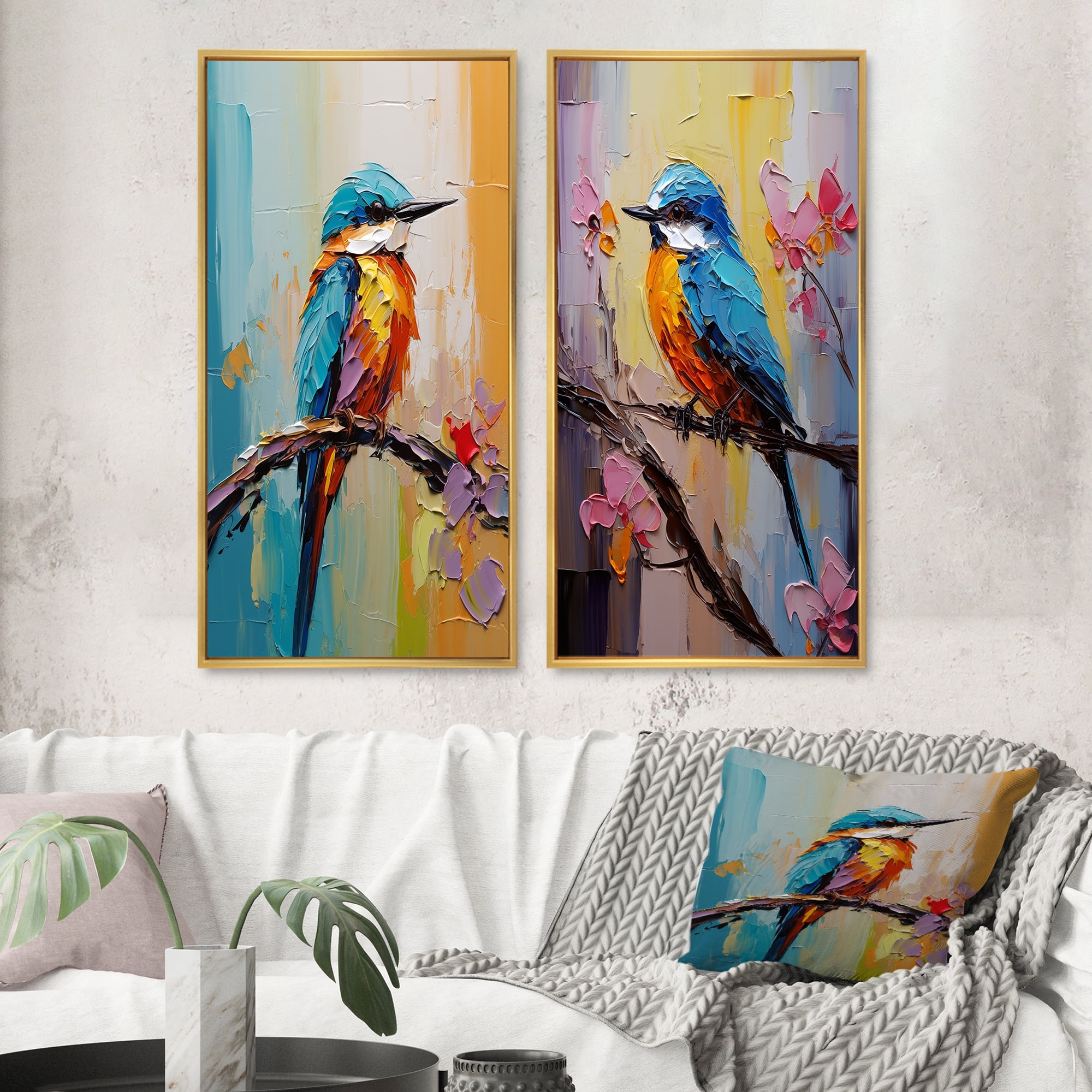 Designart "Serenade of the Bluebird Painting I" Animals Bird Framed ...