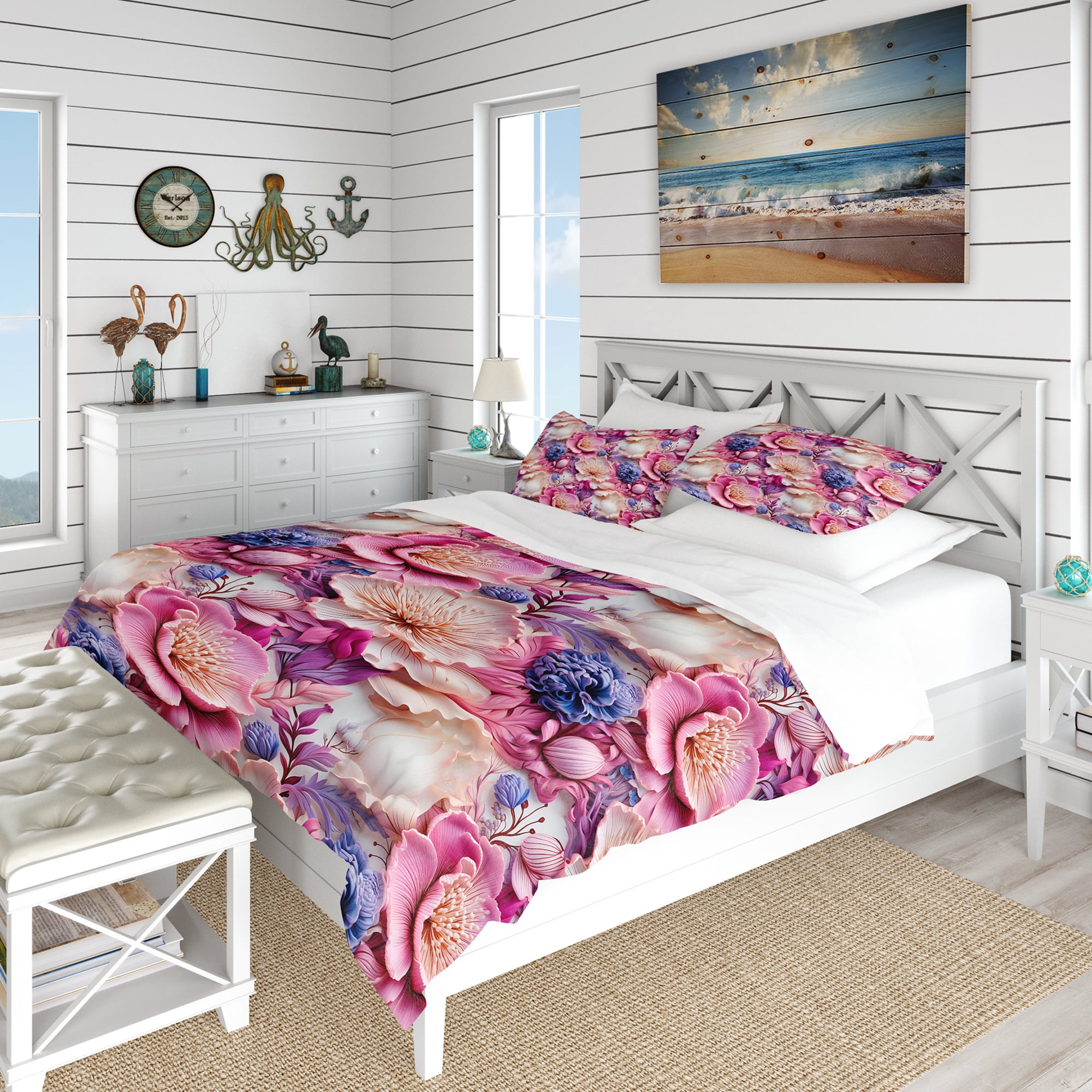 Designart "Serenading Seashells In The Tropics" Pink Coastal Bedding ...