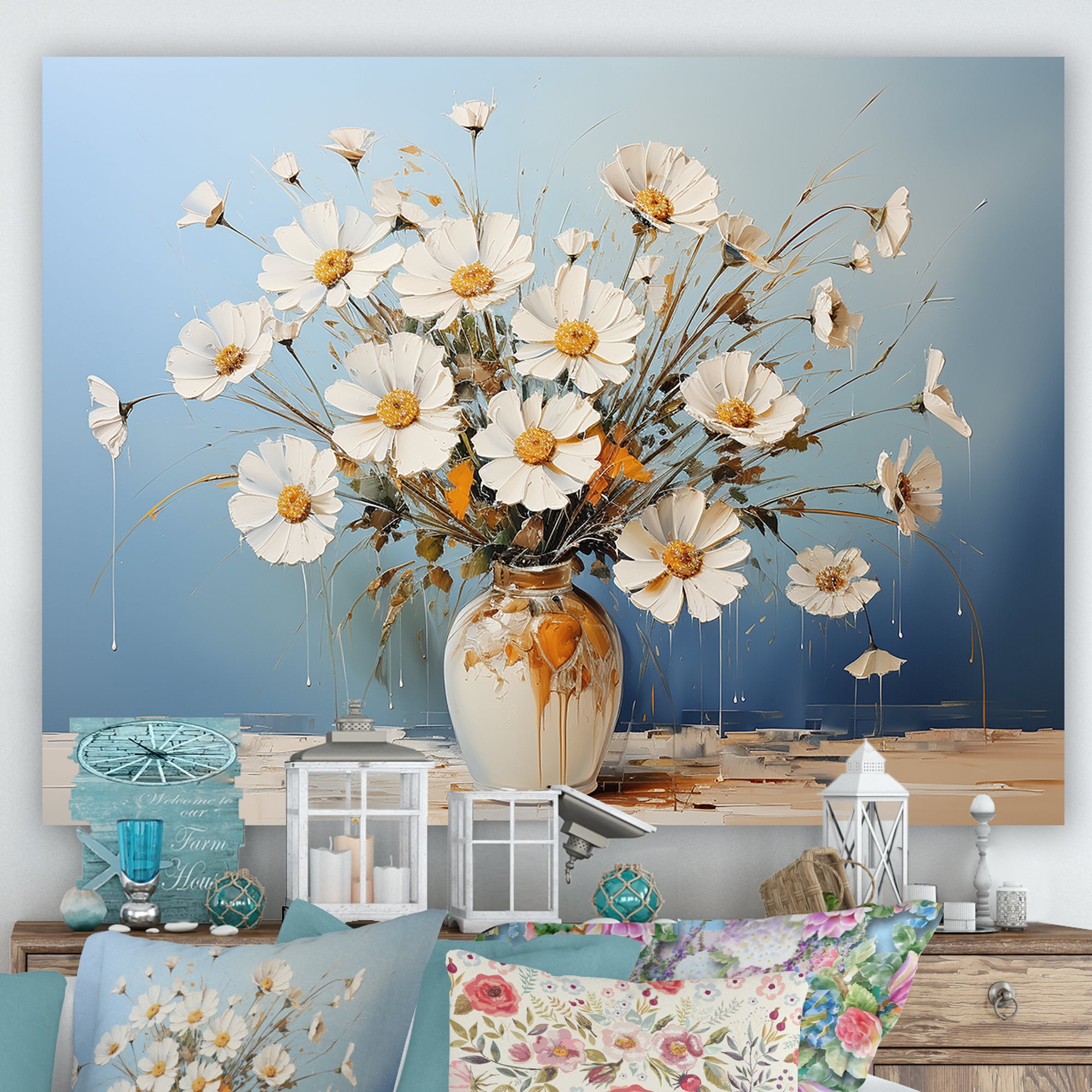 Designart "Serene Bouquet Of White Daisy Efflorescence III" Daisies ...