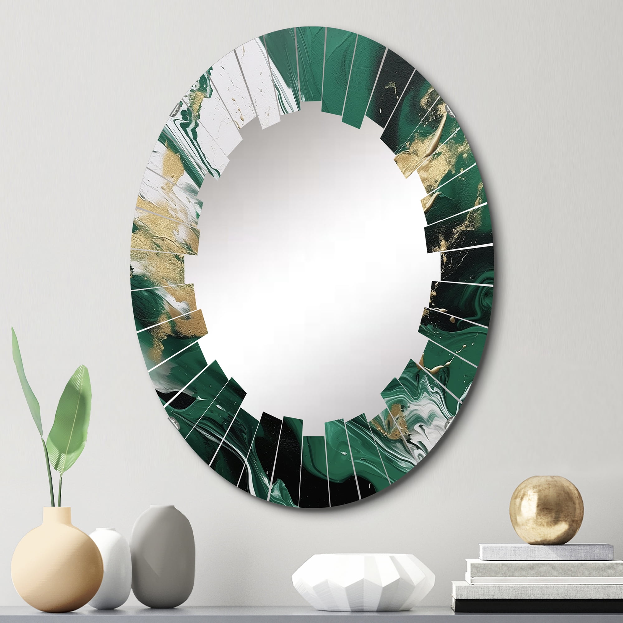 Designart "Serene Cascade in Green and Gold IV" Abstract Round Wall ...