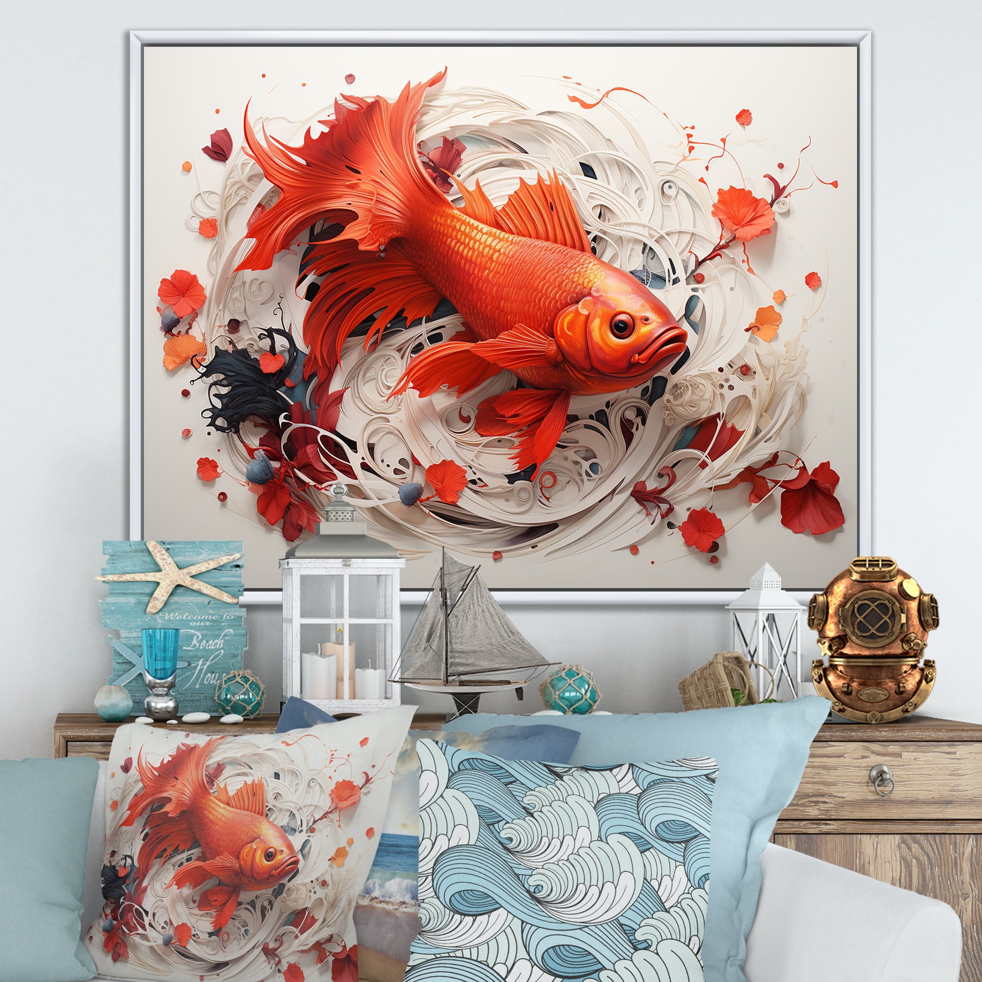 Designart "Serene Image Of Red And Grey Koi Fish Swimming" Kois Fish ...