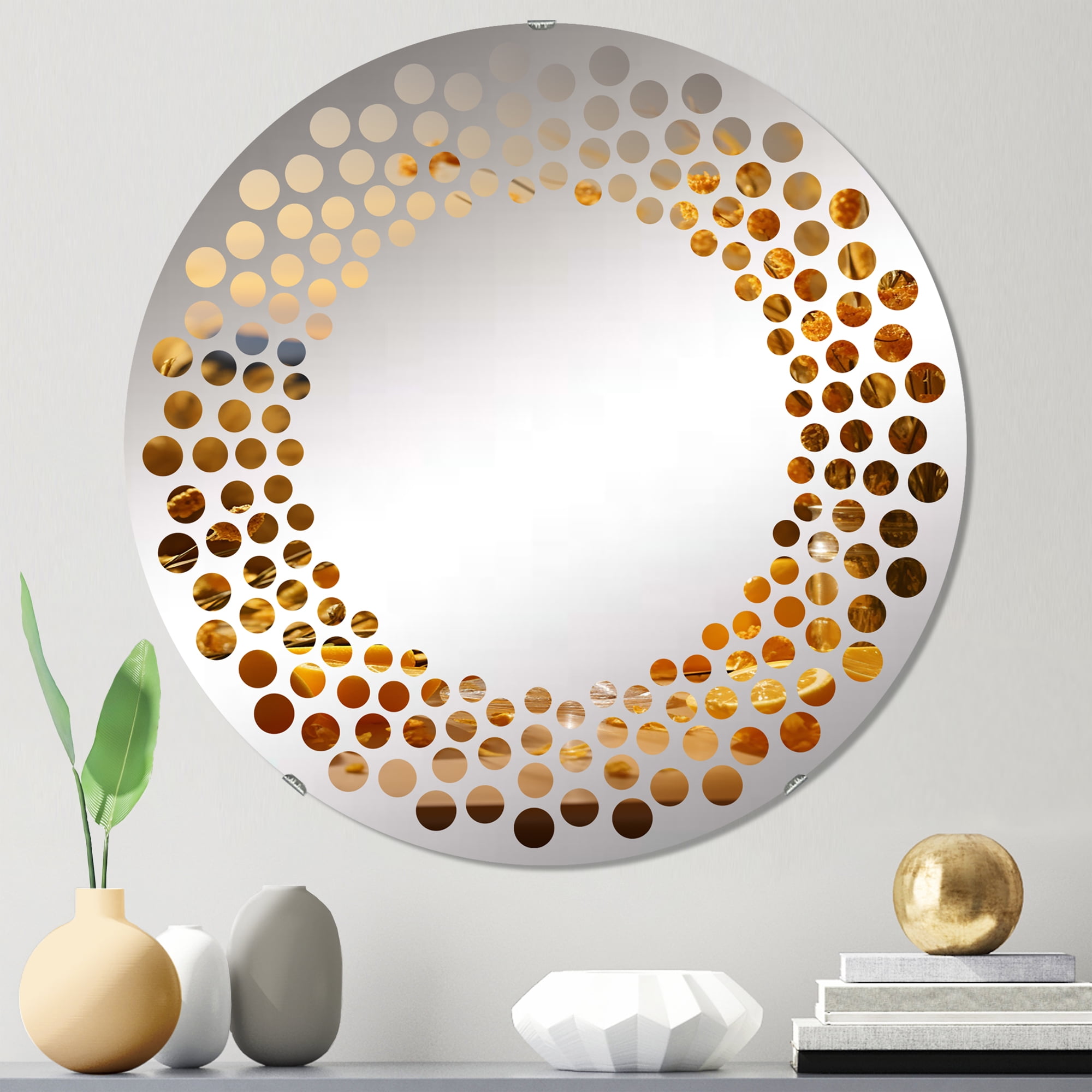 Designart "Serene Mimosa Meadows Sip I" Cocktails Polka Dot Round Wall ...