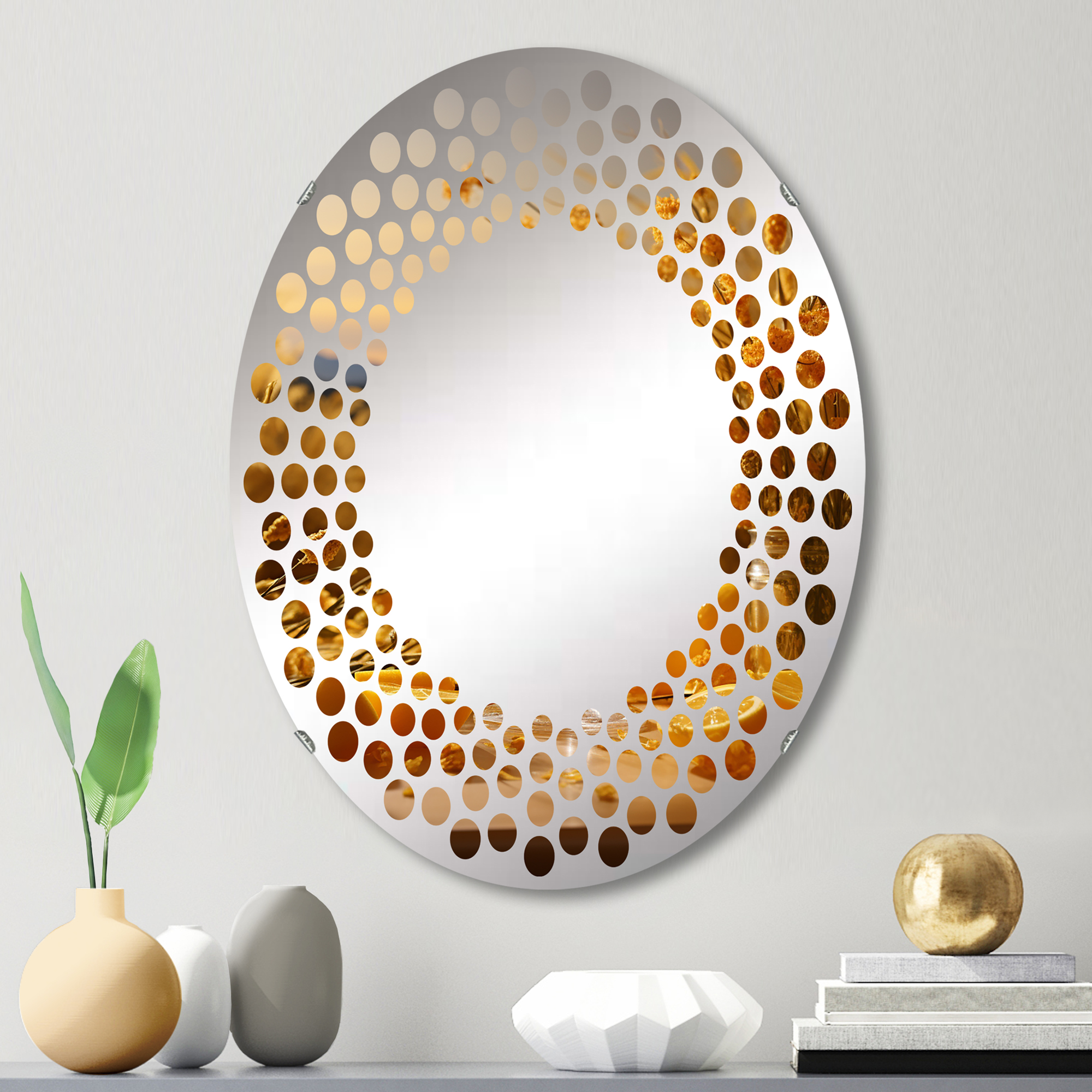 Designart "Serene Mimosa Meadows Sip I" Cocktails Polka Dot Round Wall ...