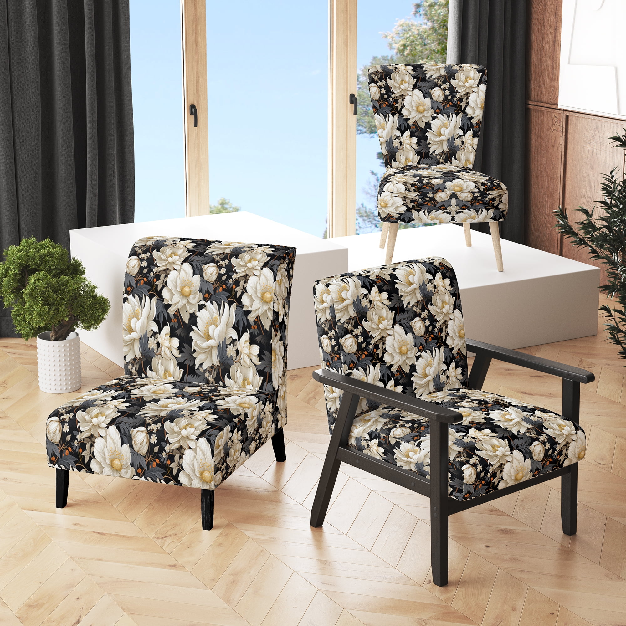 Designart "Serene Peony Bliss In White II" White Floral Upholstered ...