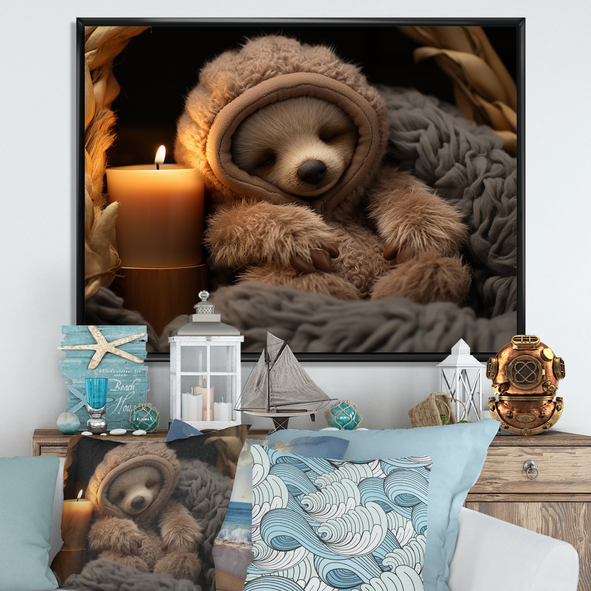 Designart "Serene Sleep Brown Sloth" Animals Framed Wall Art - Modern ...