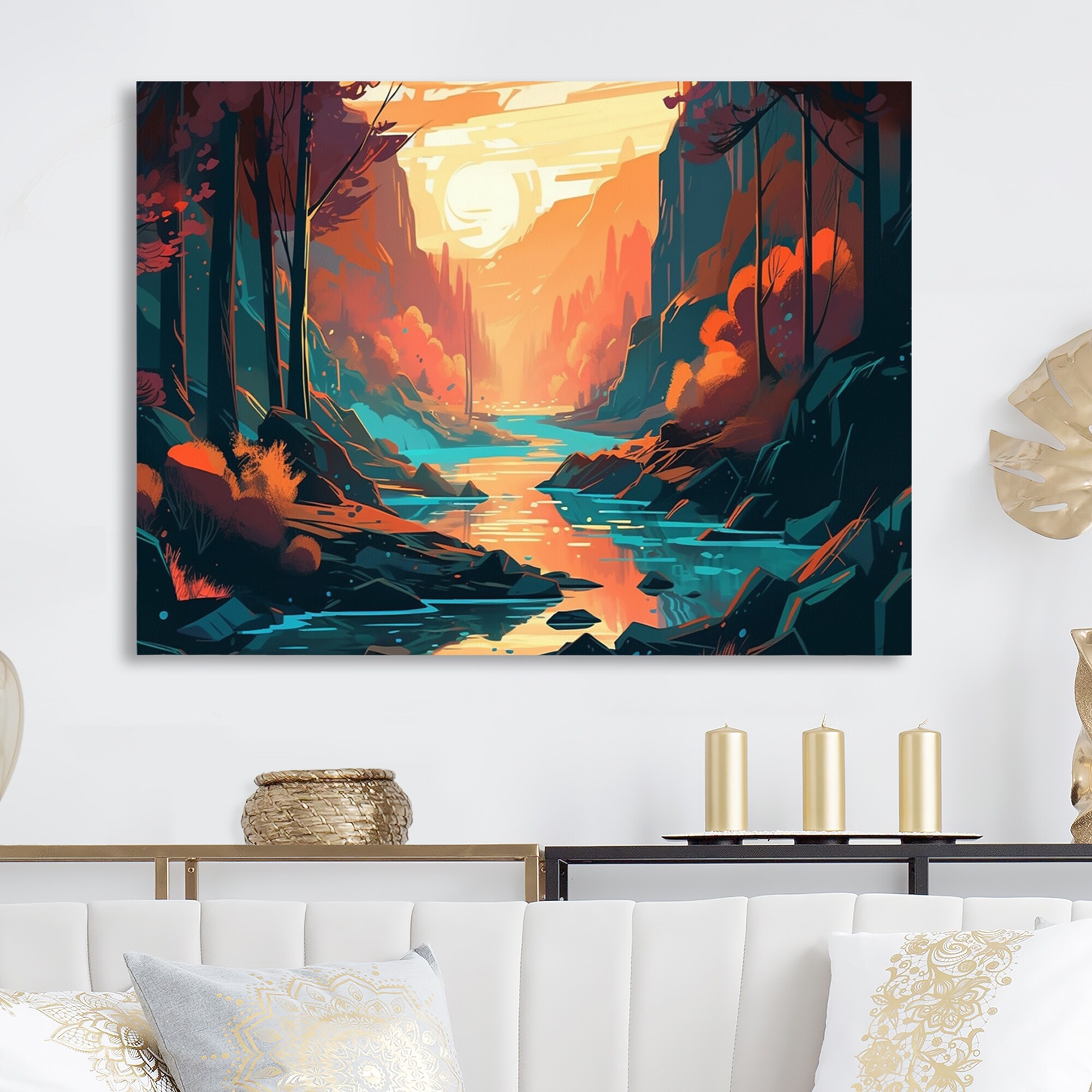 Designart "Serene Stream at Sunset II" Landscape Forest Metal Art Print ...