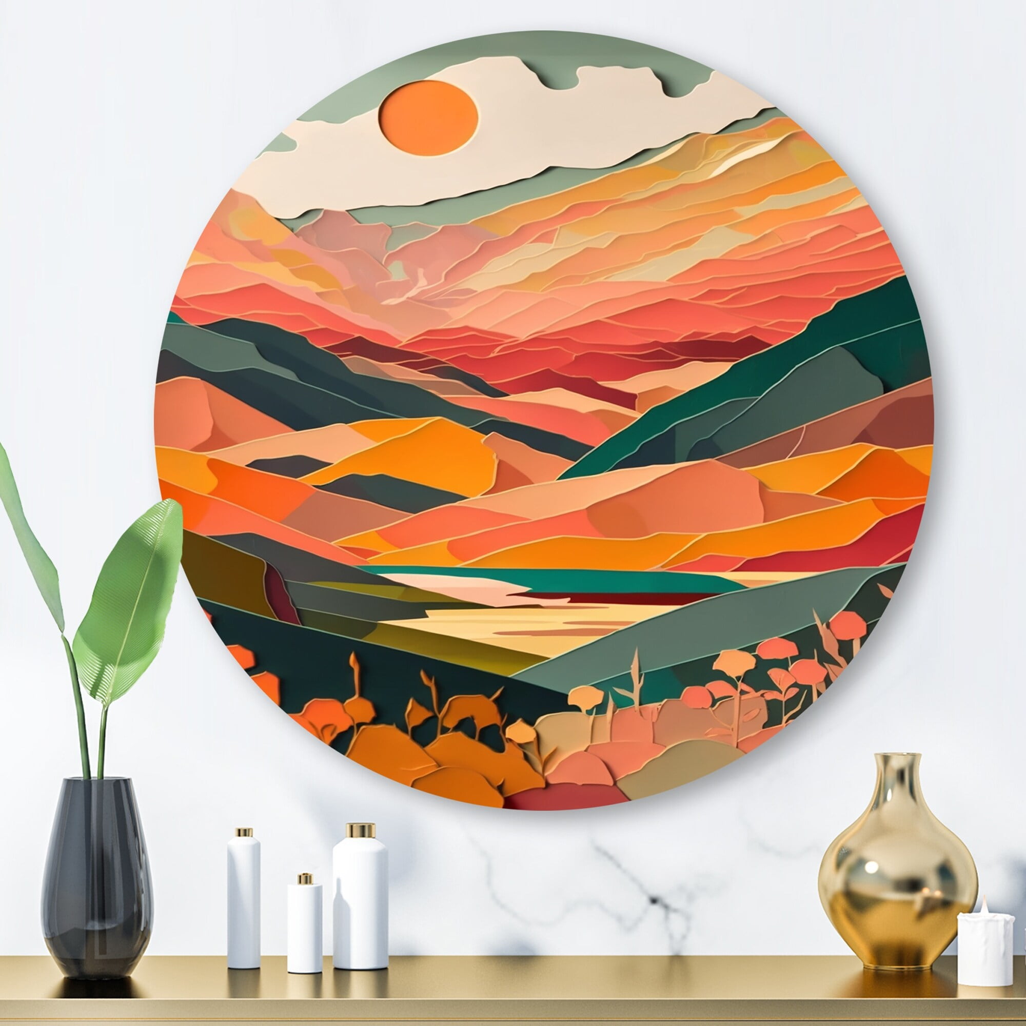 Designart "Serene Sun-Drenched Elegance II" Minimalism Landscape Round ...