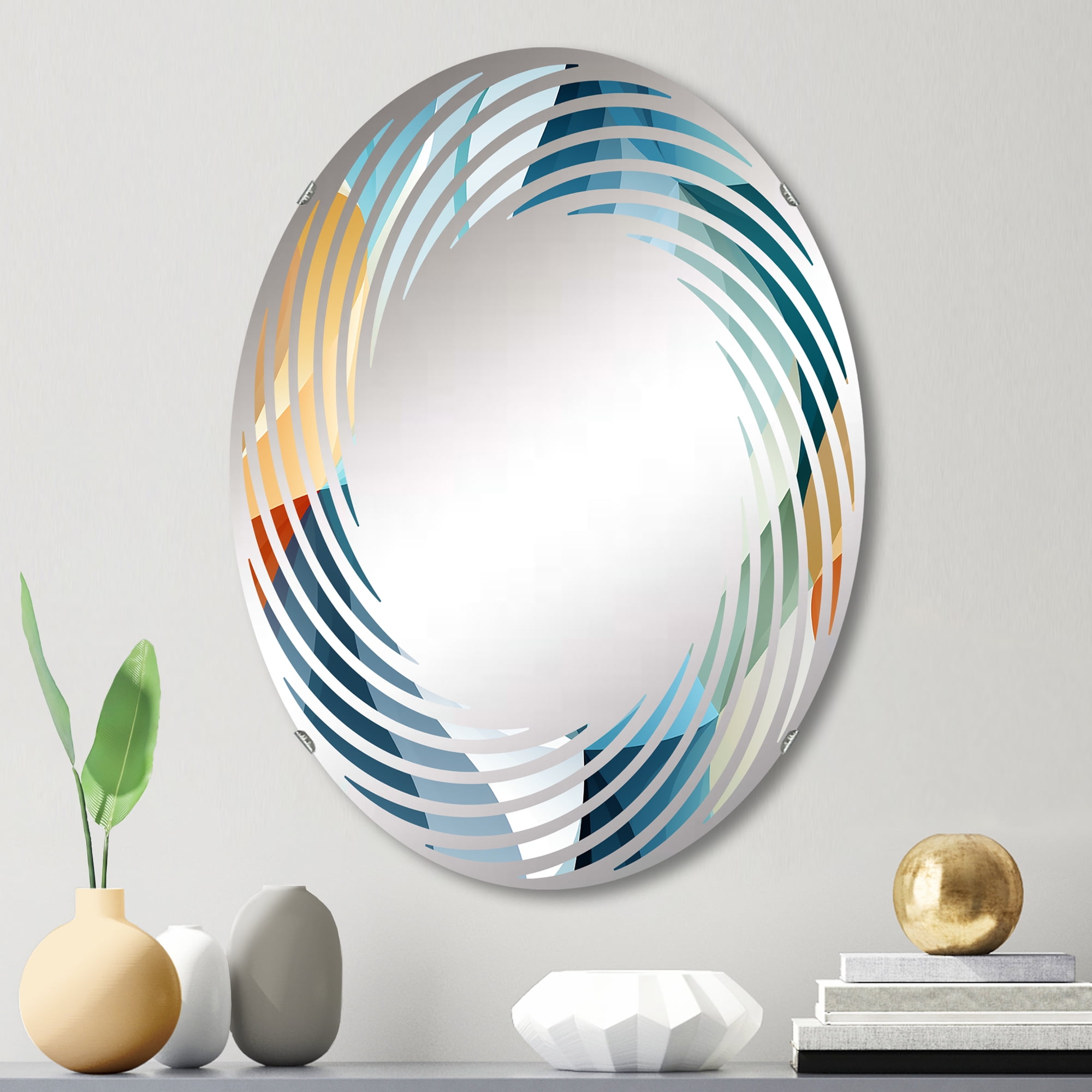 Designart "Serene Waves in Blue Geometry" Geometric Spiral Round Wall ...