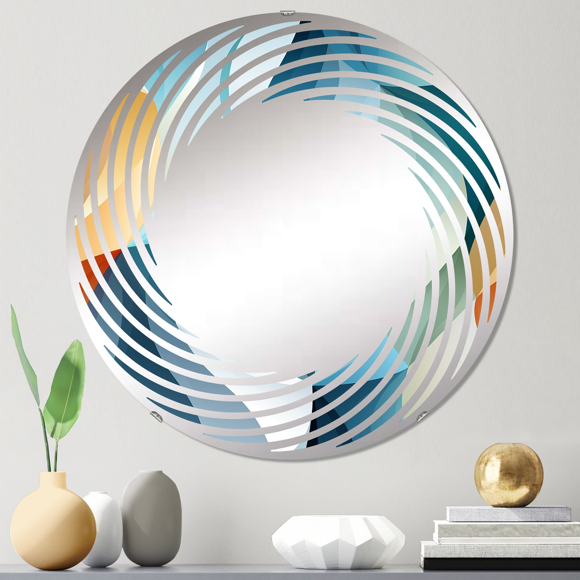 Designart "Serene Waves in Blue Geometry" Geometric Spiral Round Wall ...