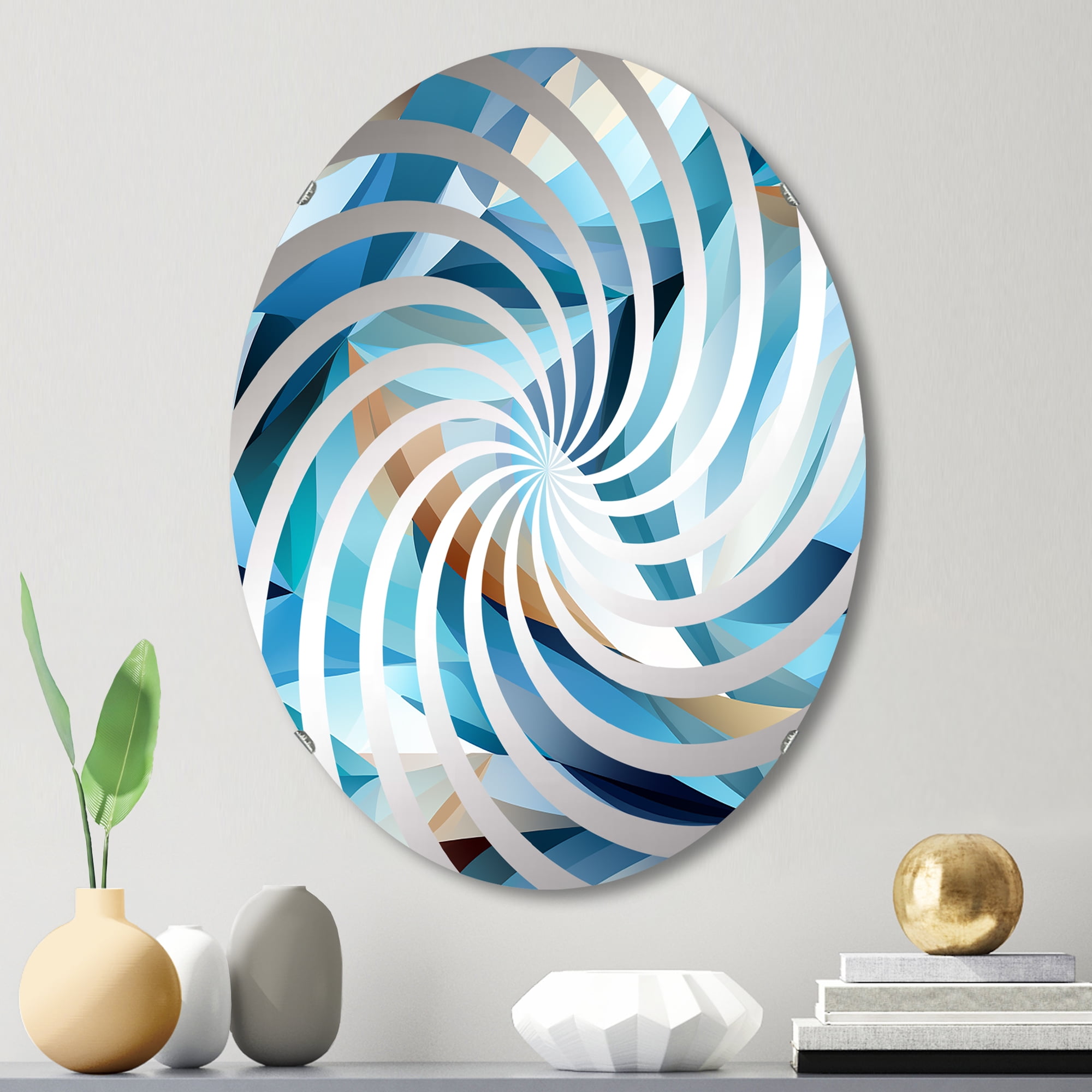 Designart "Serene Waves in Blue Geometry I" Geometric Vortex Round Wall ...
