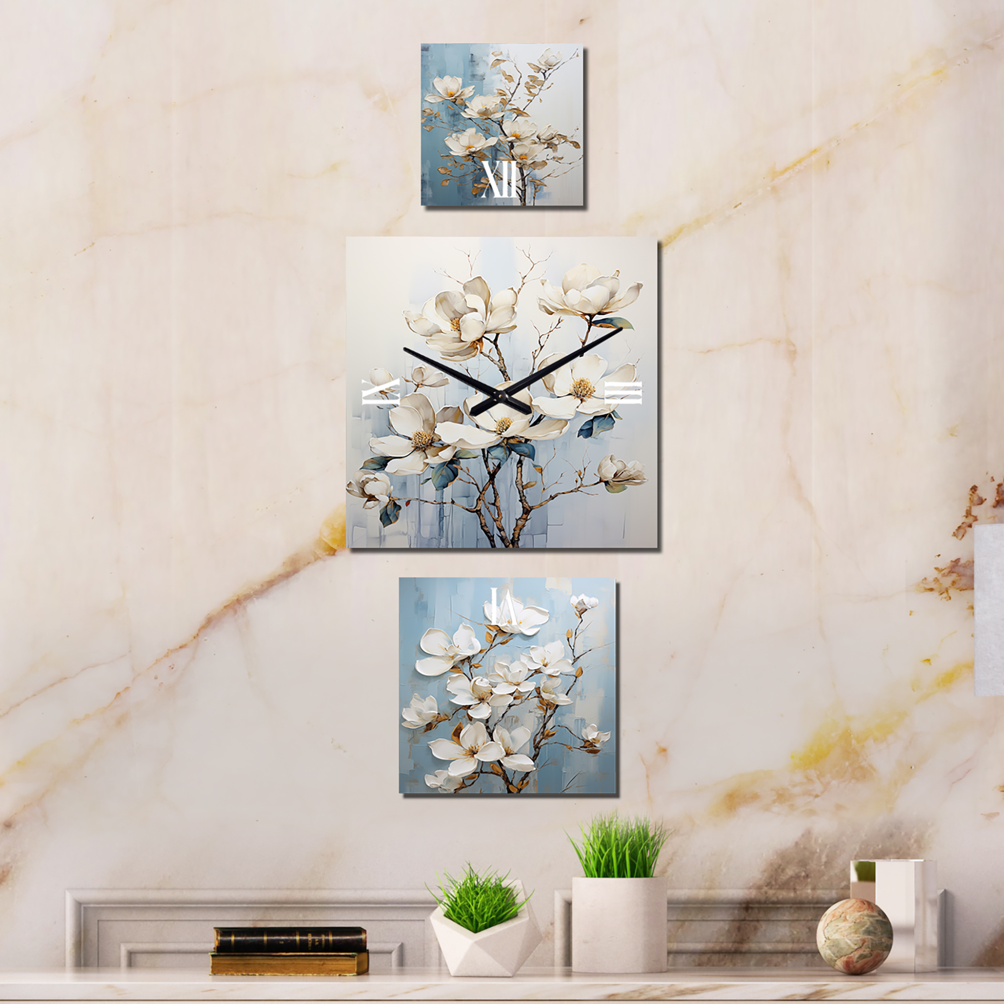 Designart "Serene White and Gold Magnolia Petals" Magnolias Oversized ...