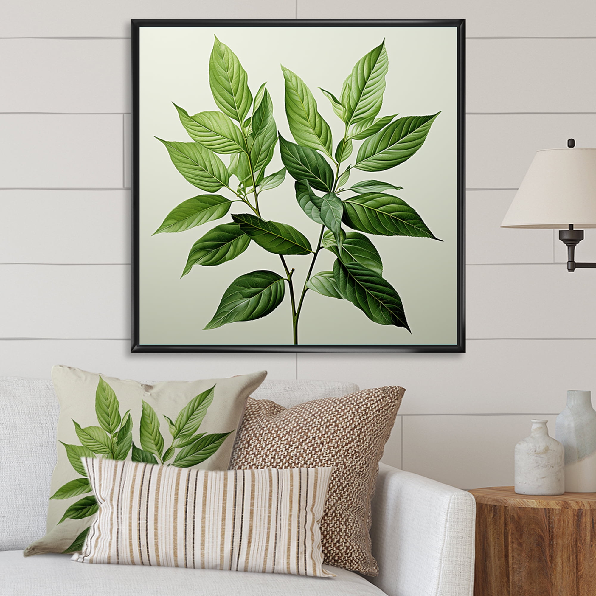 Designart "Serenity In Fresh Mint Minimalism Leaves III" Leaves Floater ...