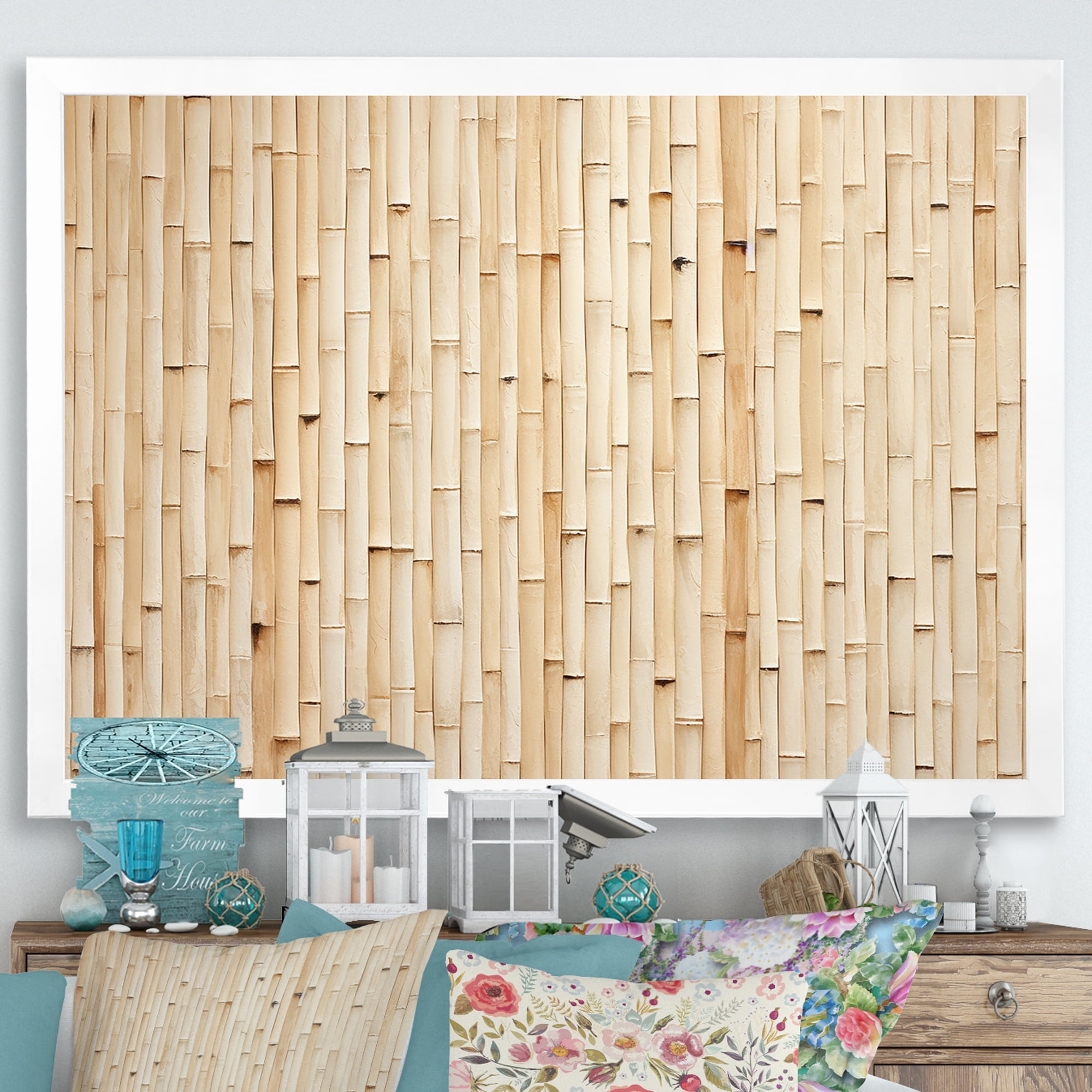 Designart "Serenity With Beige Minimalism Bamboo" Bamboo Picture Framed ...