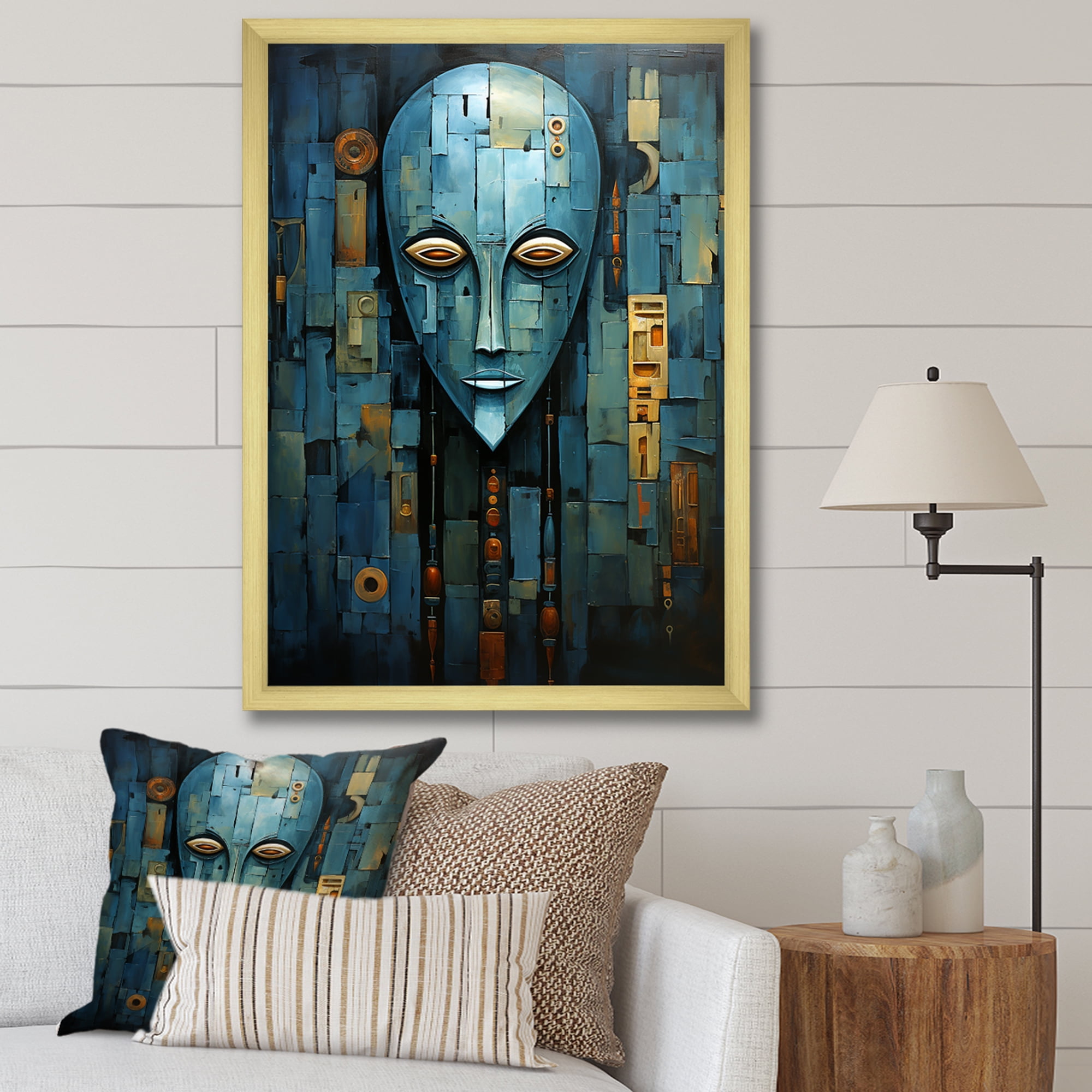 Designart "Serenity of Blue African Mask" People Framed Wall Art ...