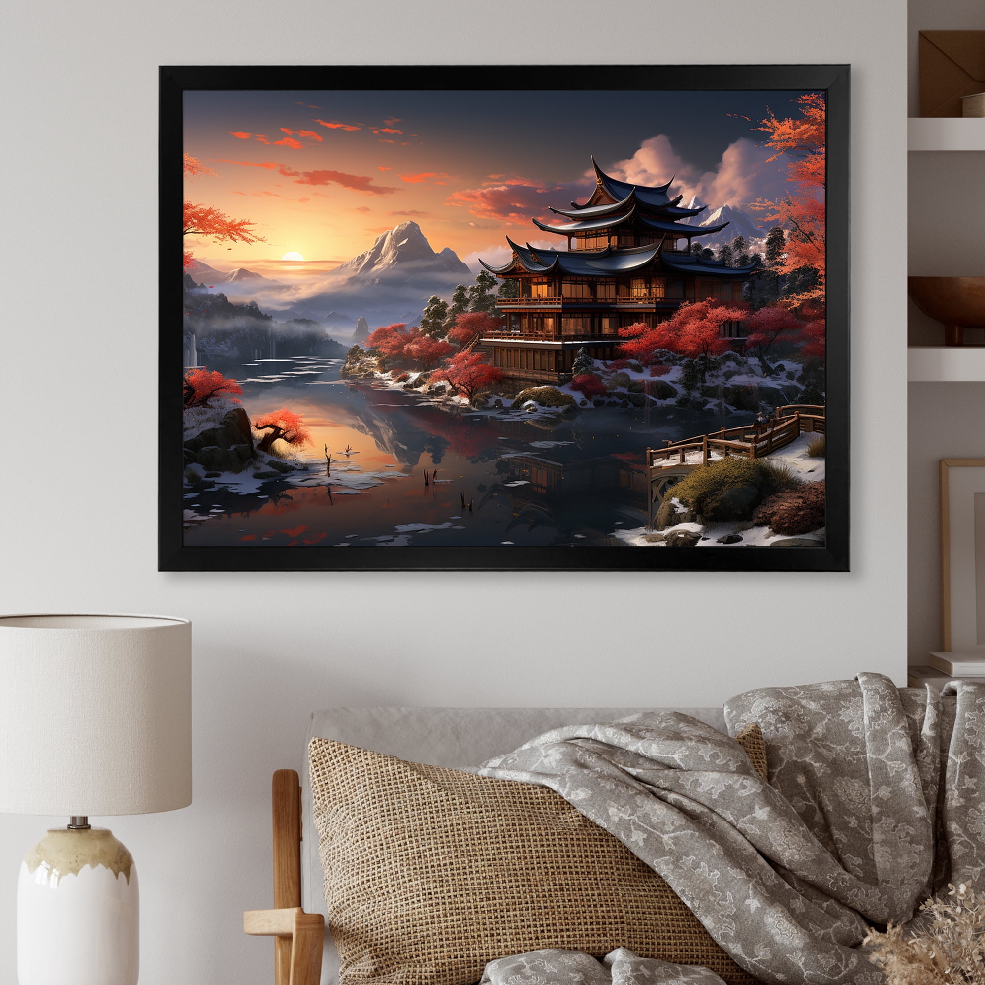 Designart "Serenity of Snow Landscape in Asian Temple I" Landscapes ...