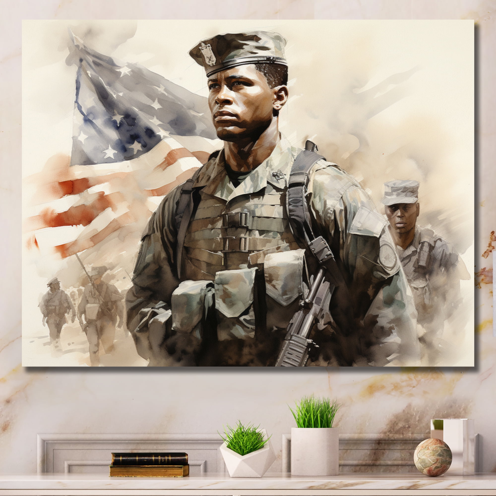 Designart "Serving With Soldiers Honor III" Army Wall Art Living Room ...