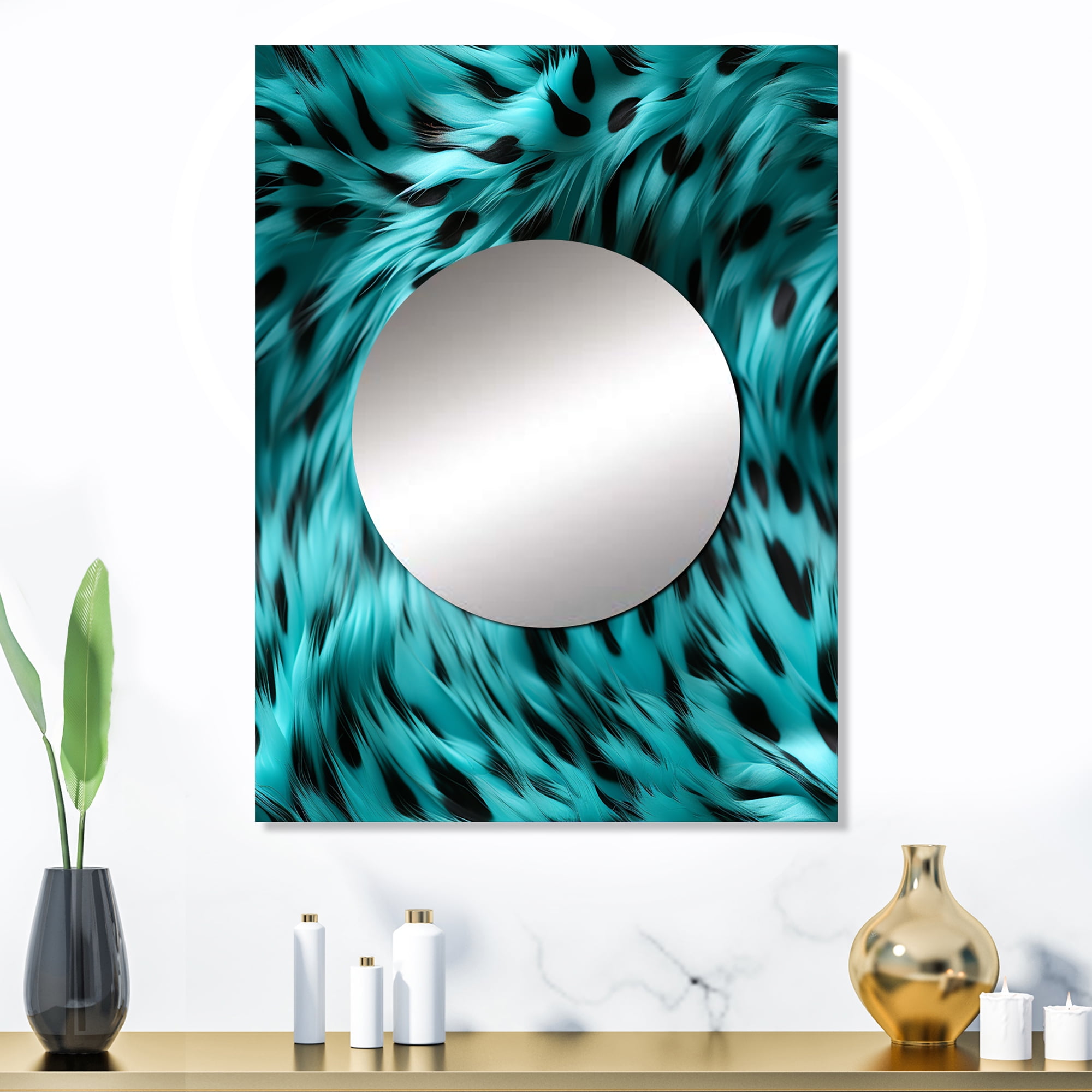 Designart "Shades Of Turquoise And Black" Abstract Mirror Wall Decor ...