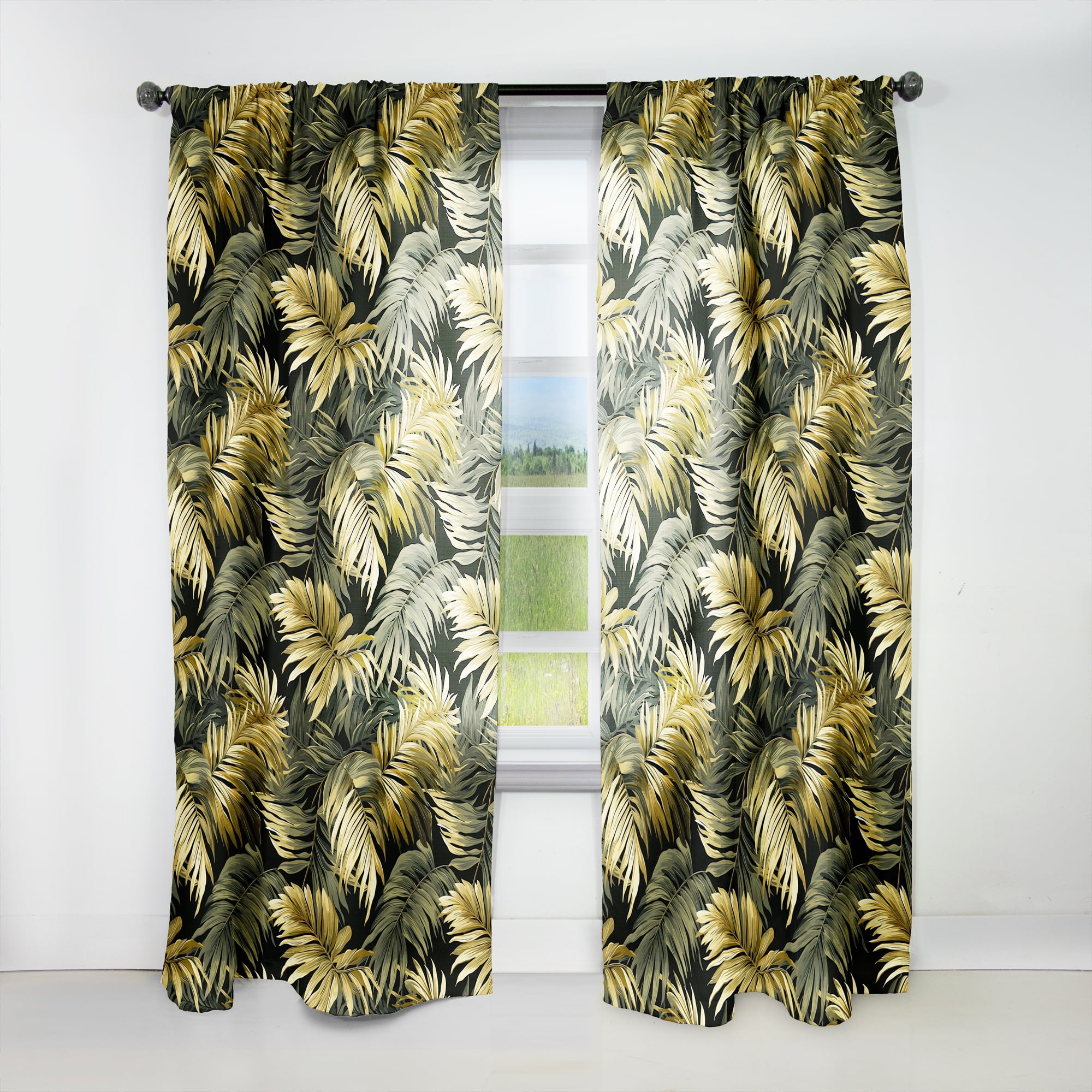 Designart "Shadows In The Palm Forest" Tropical Room Darkening Curtain ...
