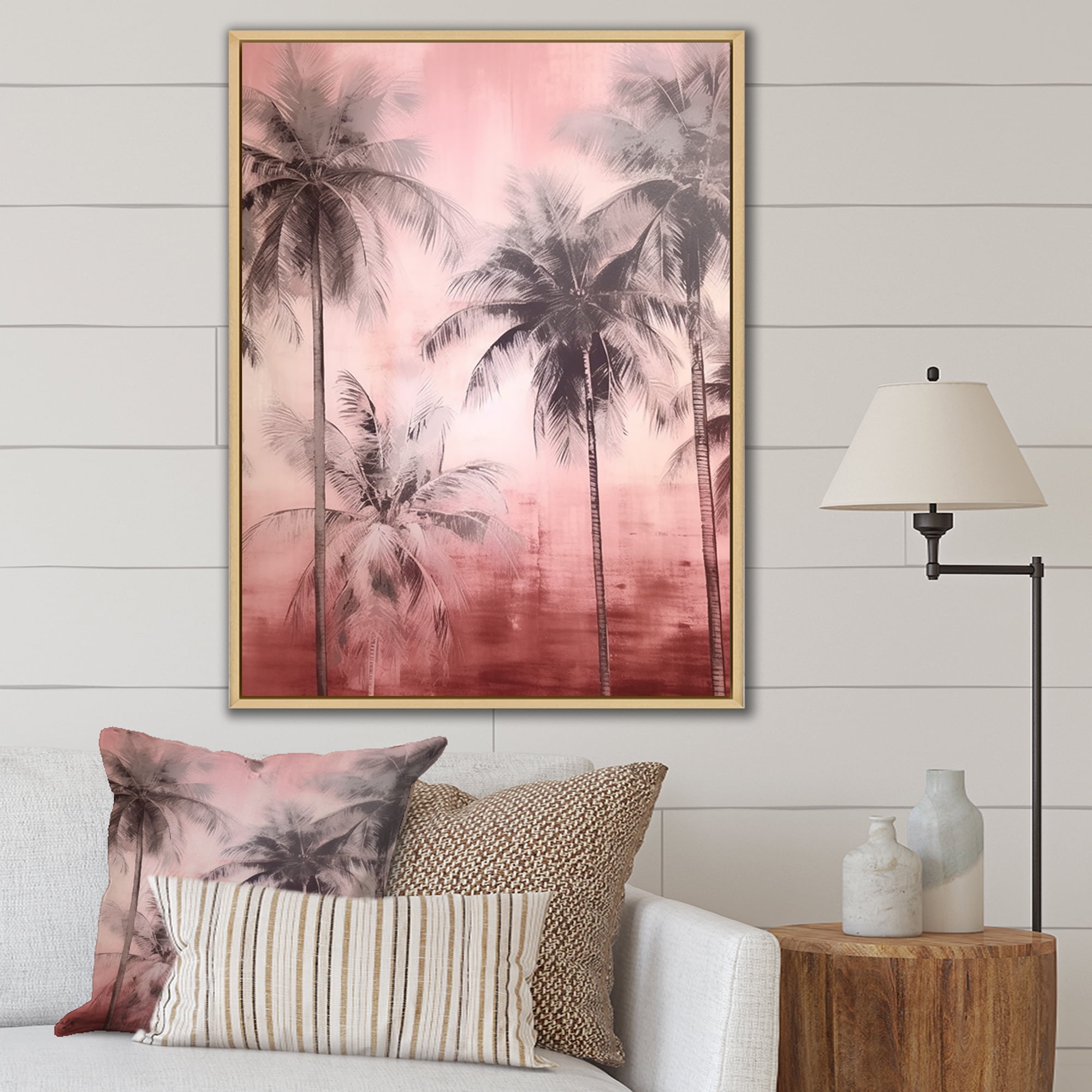 Designart "Shadowy Vintage Pink Palm Trees I" Palms & Palm Trees ...