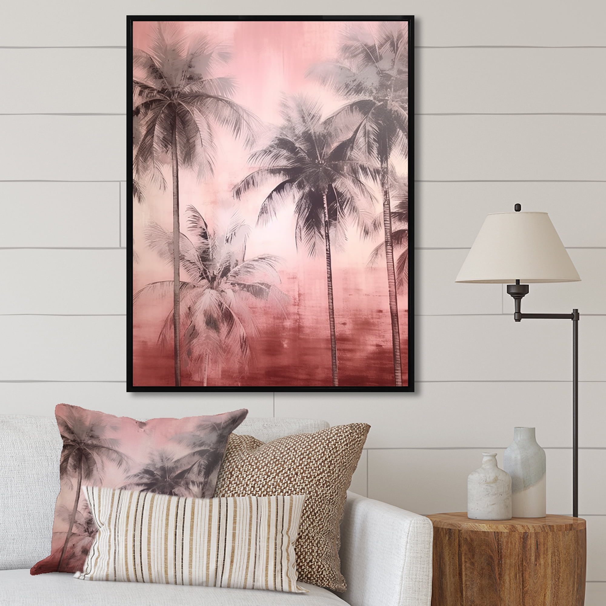 Designart "Shadowy Vintage Pink Palm Trees I" Palms & Palm Trees ...