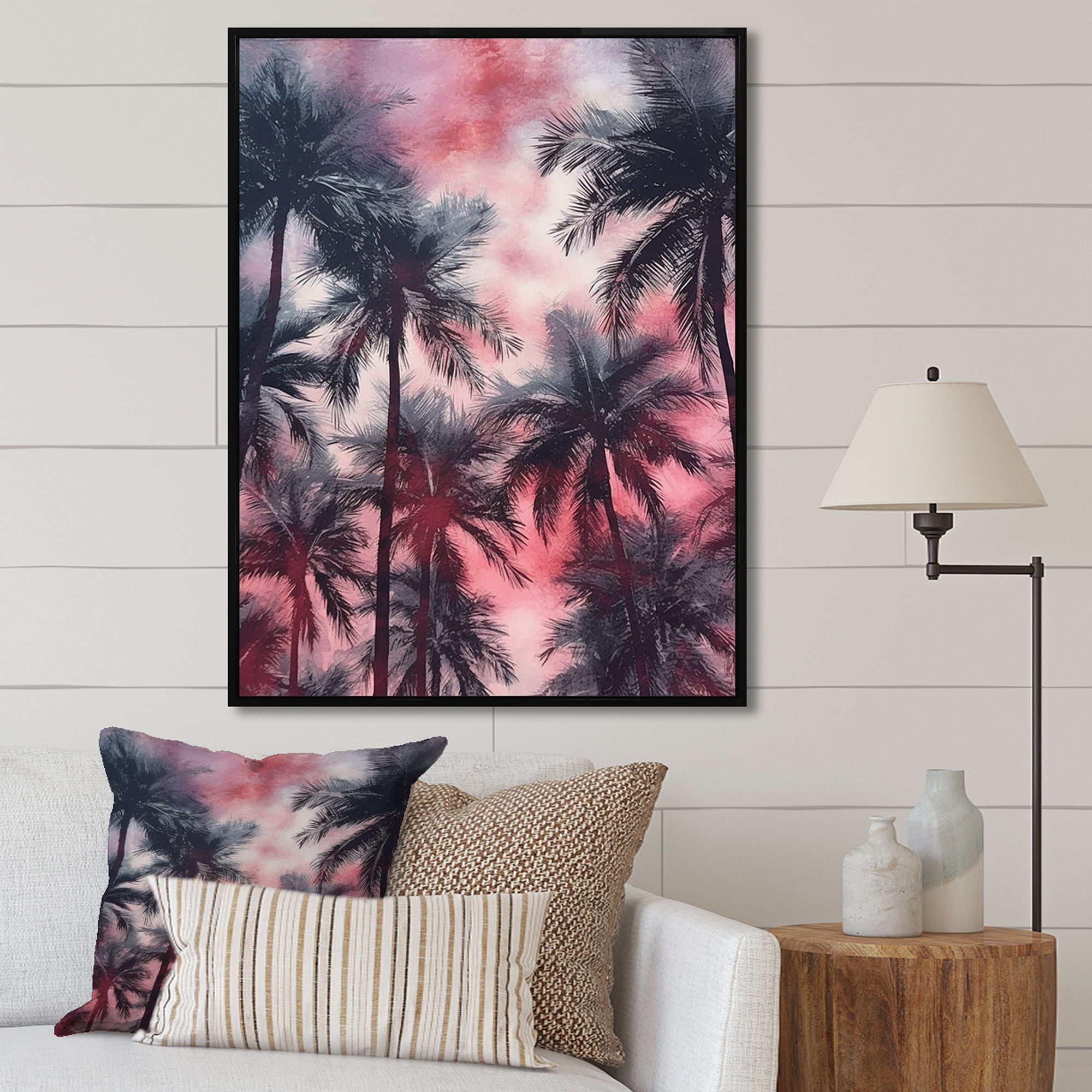 Designart "Shadowy Vintage Pink Palm Trees" Palms & Palm Trees Floater ...