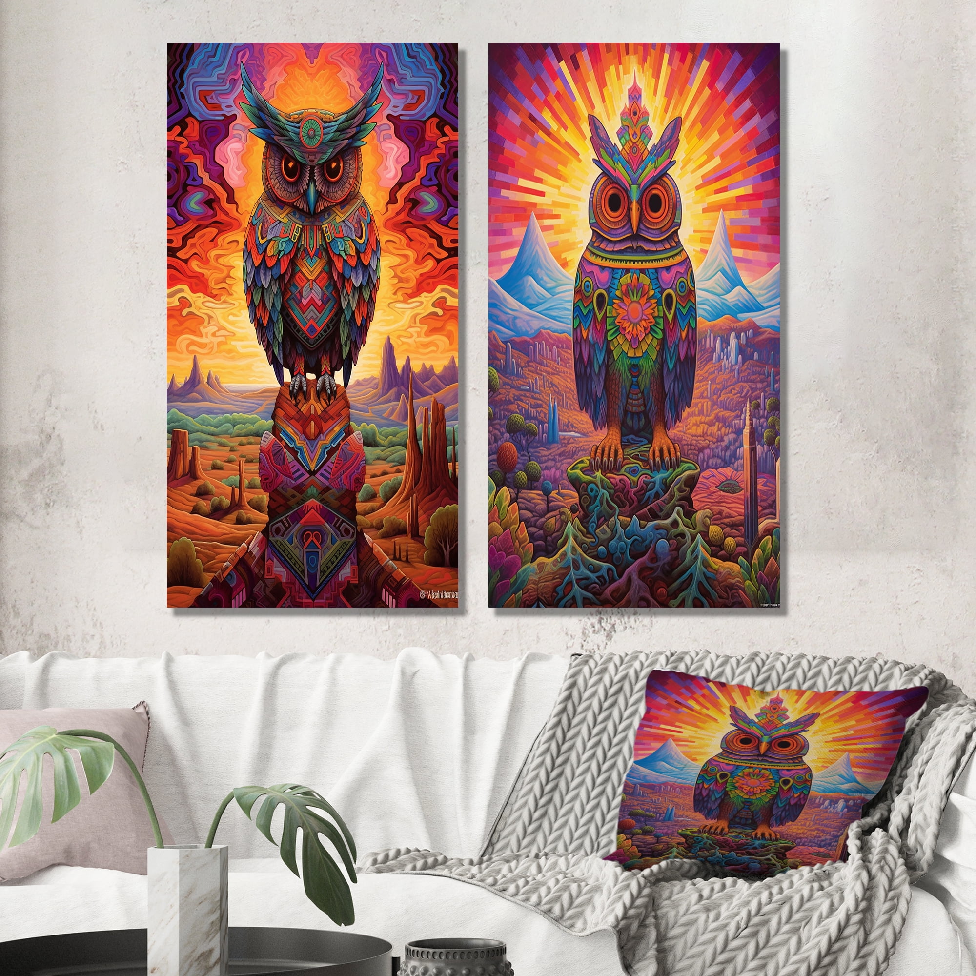 Designart "Shamanic Owl Portrait in Mexican Desert II" Animals Owl Wall ...