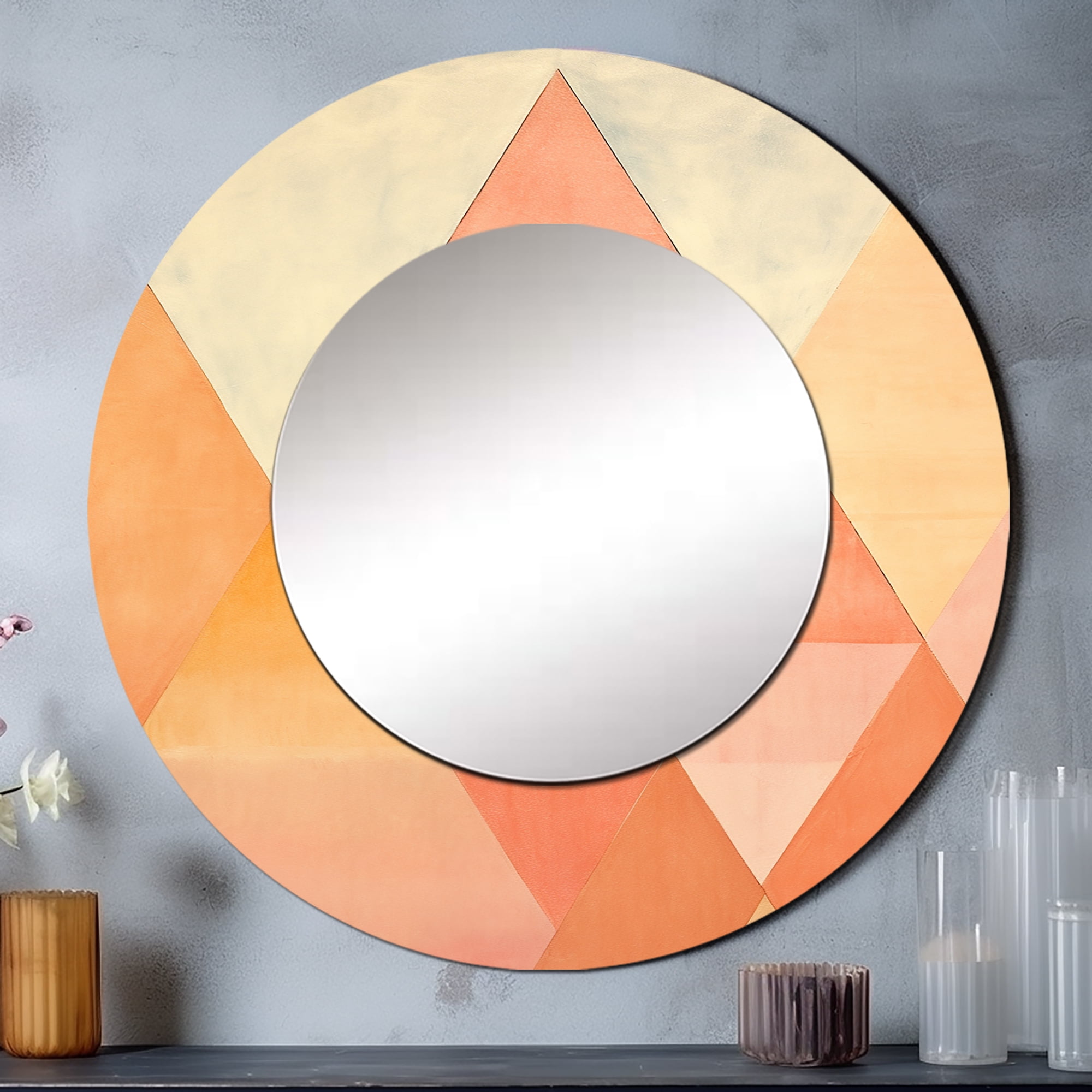 Designart "Shapes Of Peachy Pyramids" Abstract Shapes Peach Large Round ...