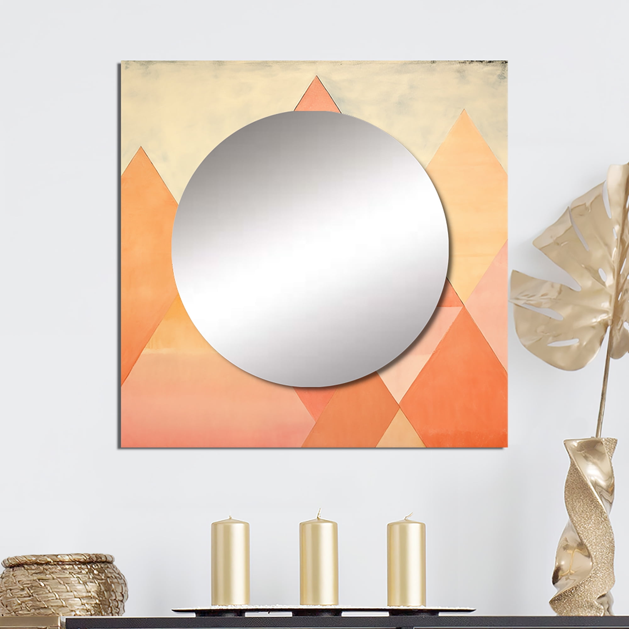 Designart "Shapes Of Peachy Pyramids" Abstract Shapes Square Mirror ...