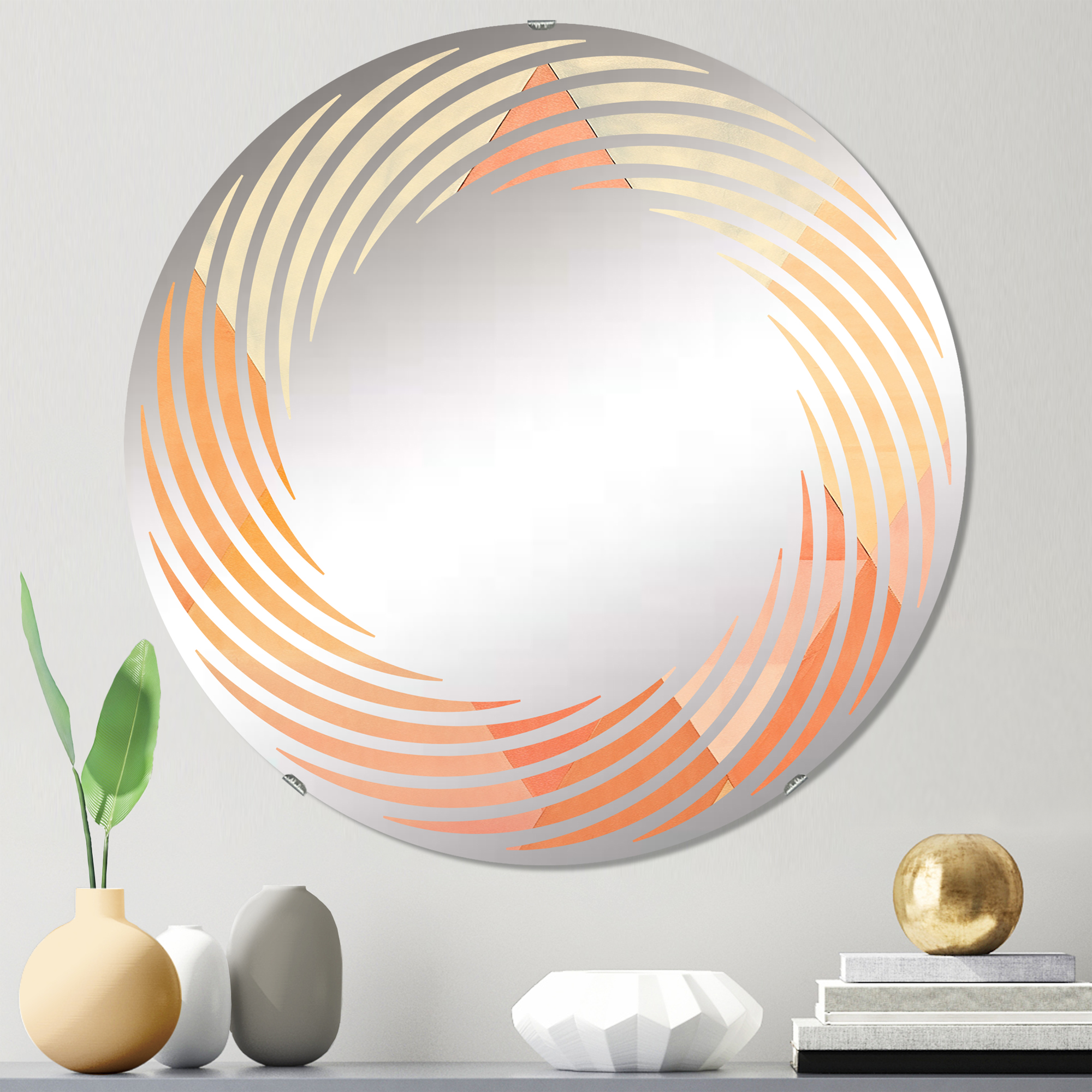 Designart "Shapes of Peachy Pyramids" Abstract Shapes Spiral Round Wall ...