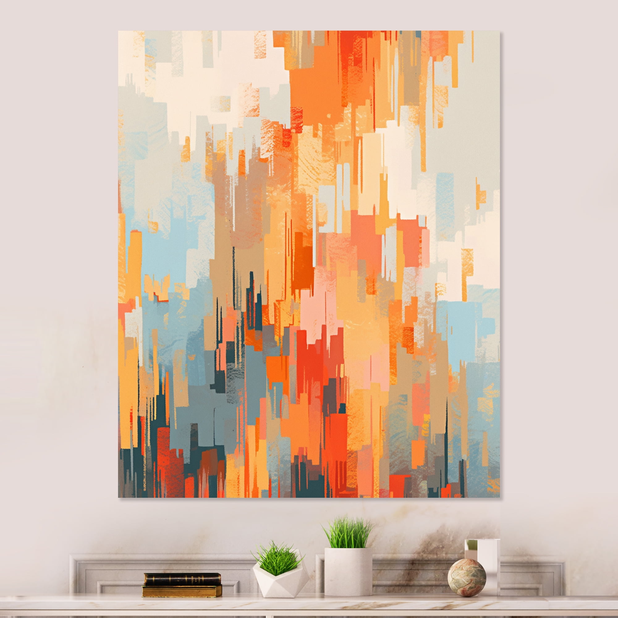 Designart "Shattered Realities Orange Beige Composition" Cubism Metal ...