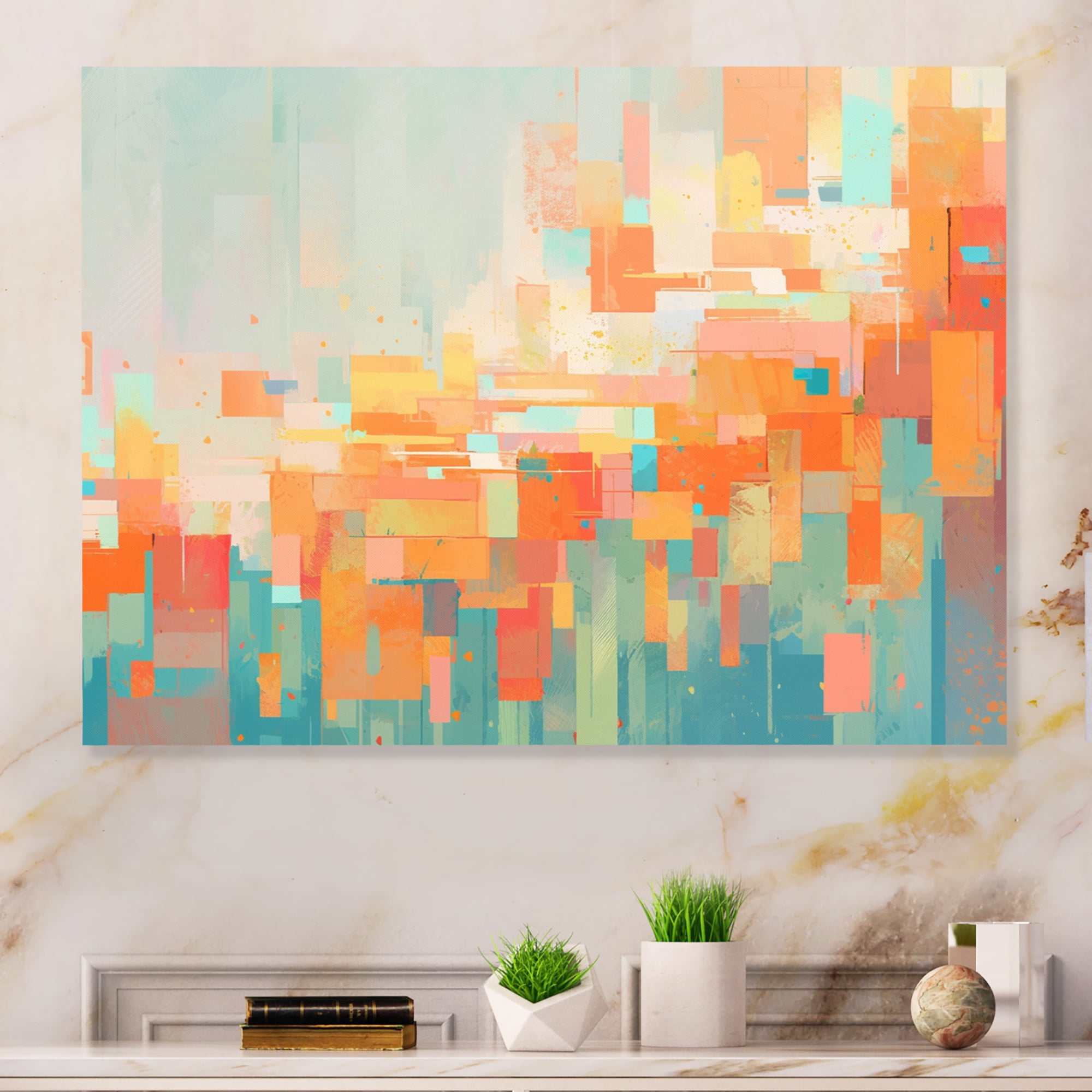 Designart "Shattered Realities Orange Green Vision" Cubism Metal Art ...