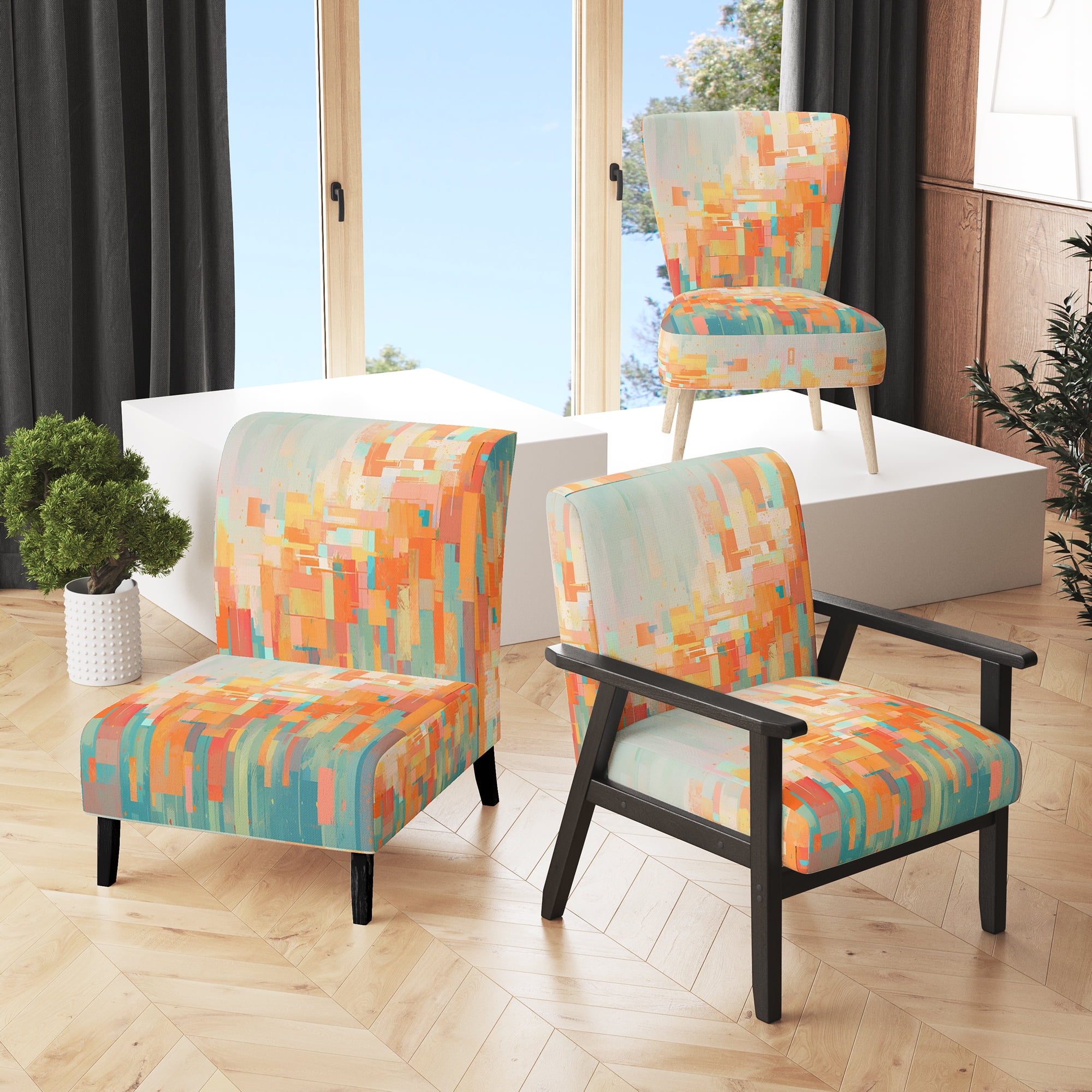 Designart "Shattered Realities Orange Green Vision" Orange Cubism ...