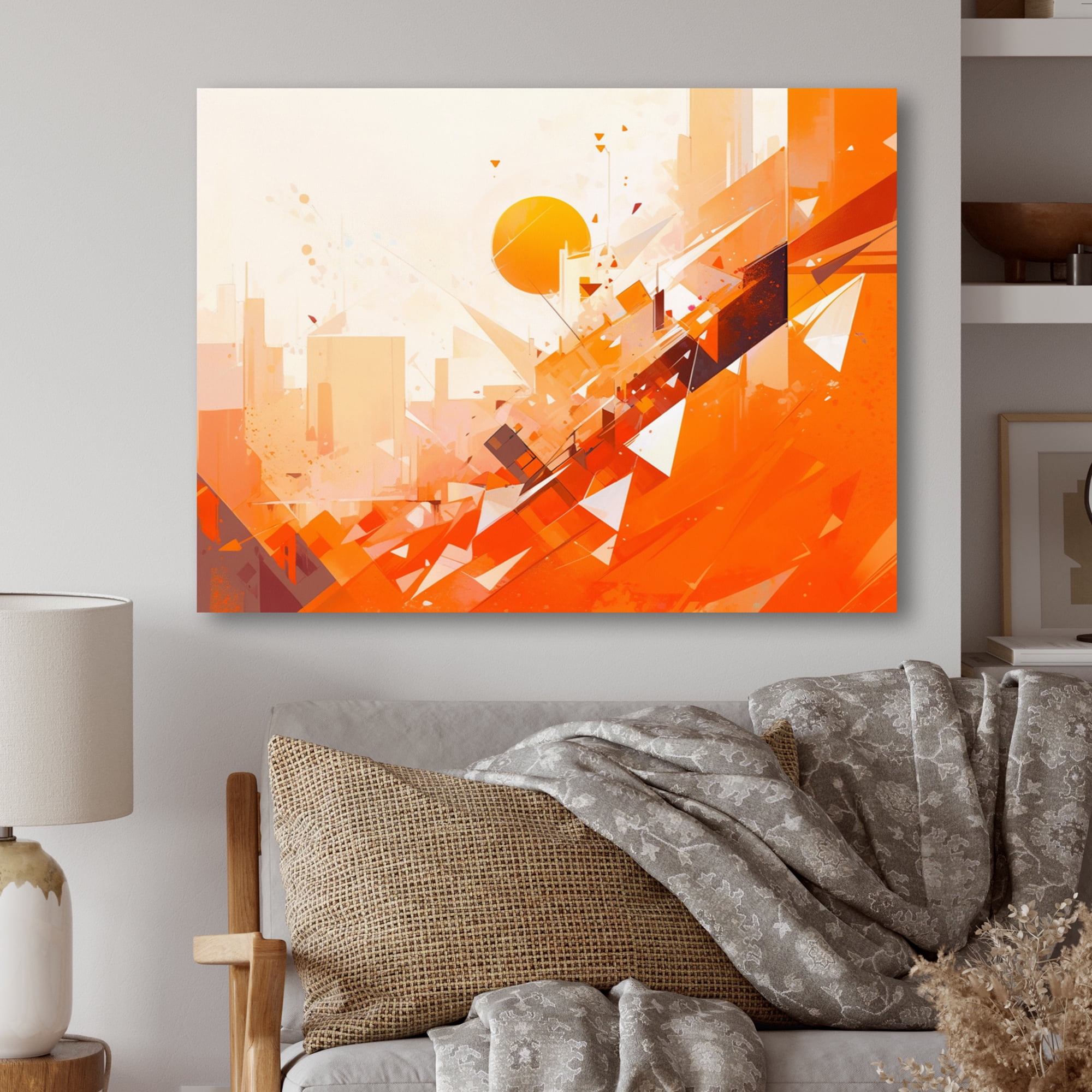 Designart "Shattered Realities Orange Yellow Fusion" Cubism Metal Wall ...