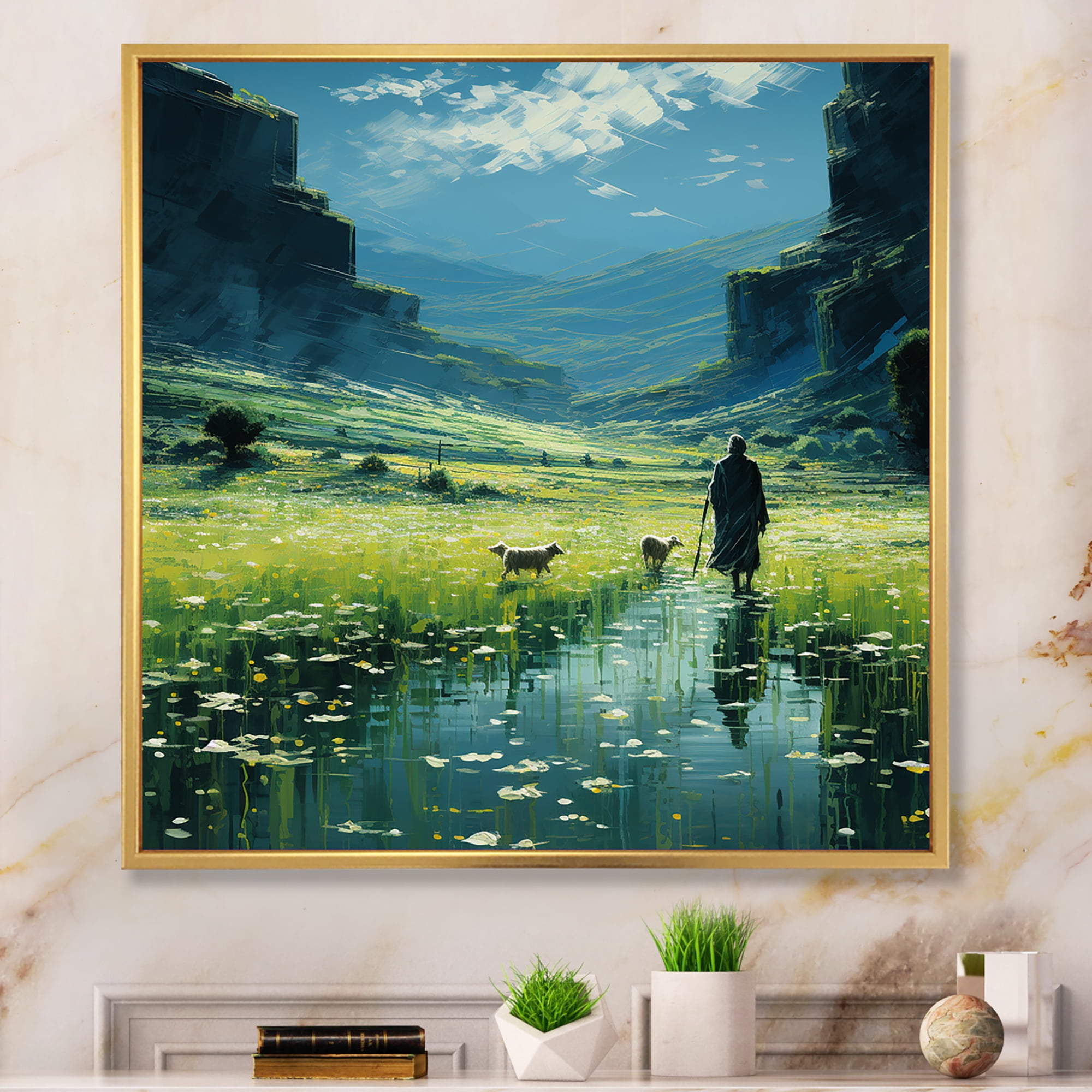 Designart "Shepherd'S Guidance Christian Scenery" Christianity Floater ...