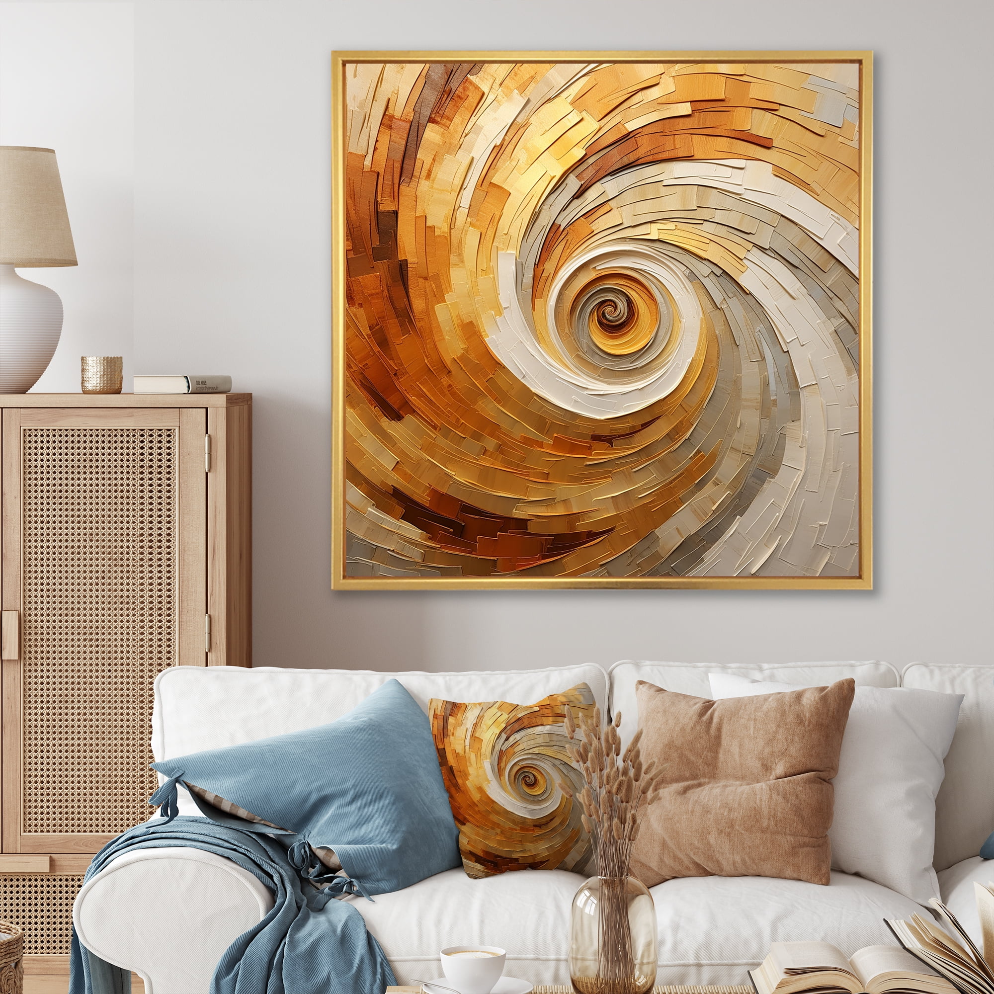 Designart "Shimmering Beige Pottery Circles I" Abstract Spirals Floater ...