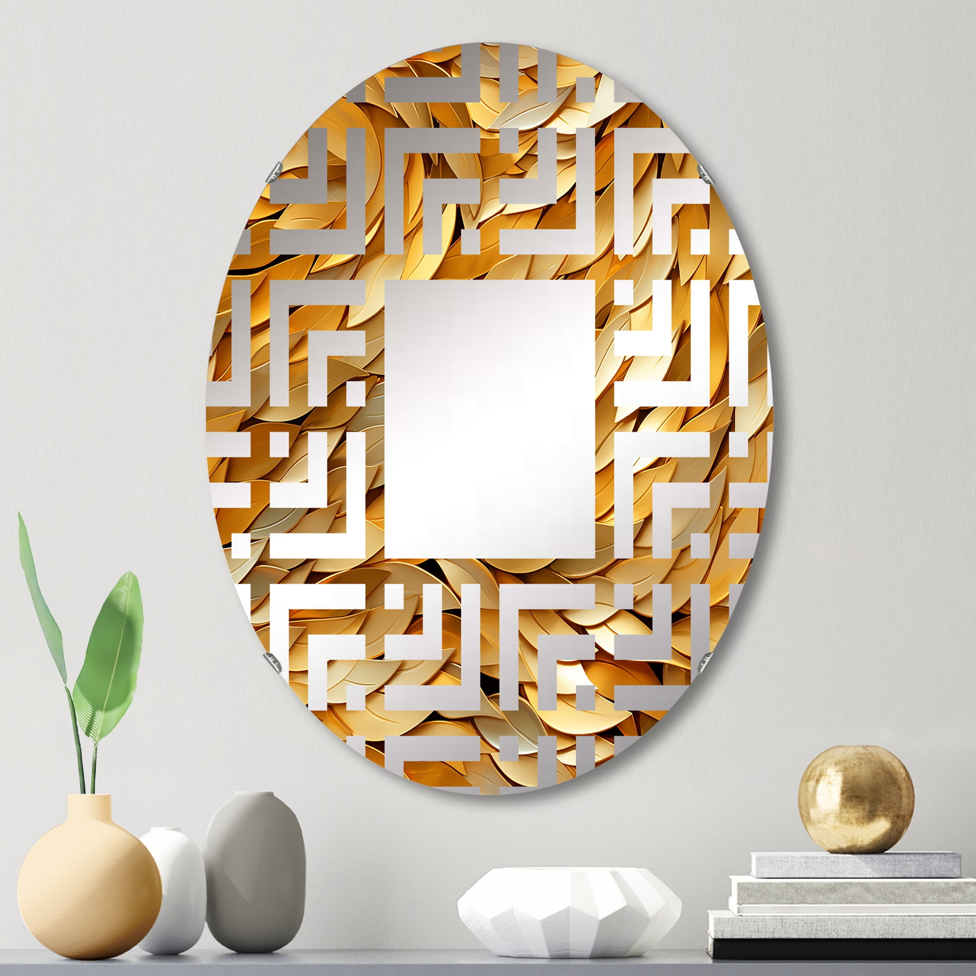 Designart "Shimmering Goldfish Scales" Marble Maze Round Wall Mirror ...