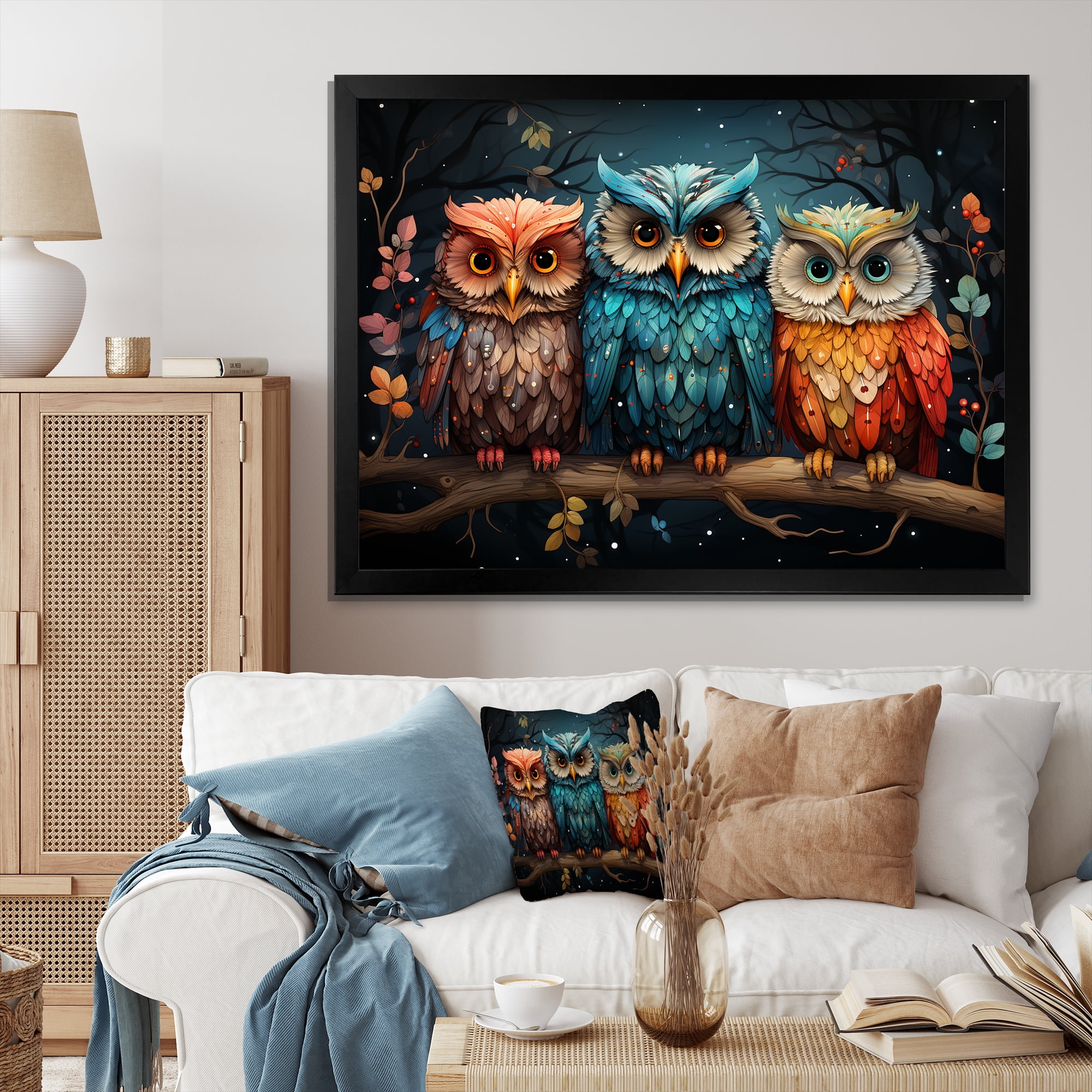 Designart "Silent Watch Forest Owls" Animals Framed Wall Art Decor ...